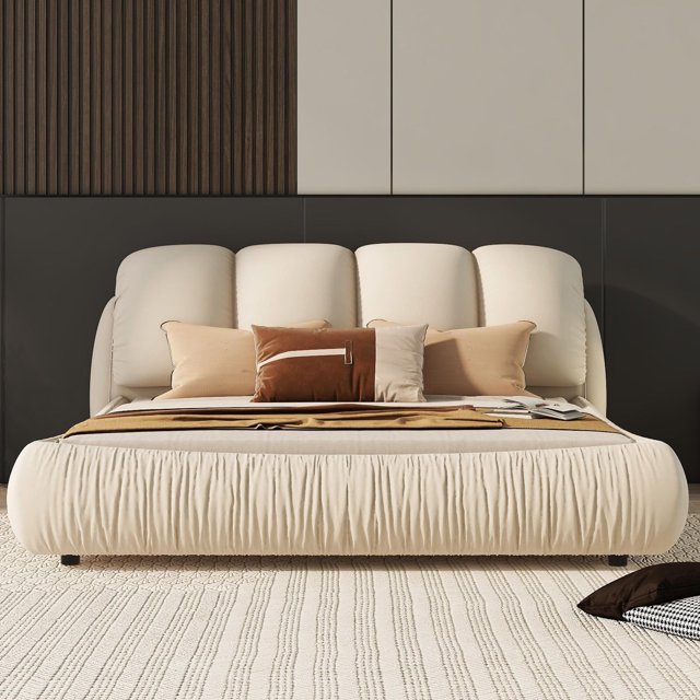 PORKISS Queen Upholstered Bed Frame with Soft Thick Headboard ...