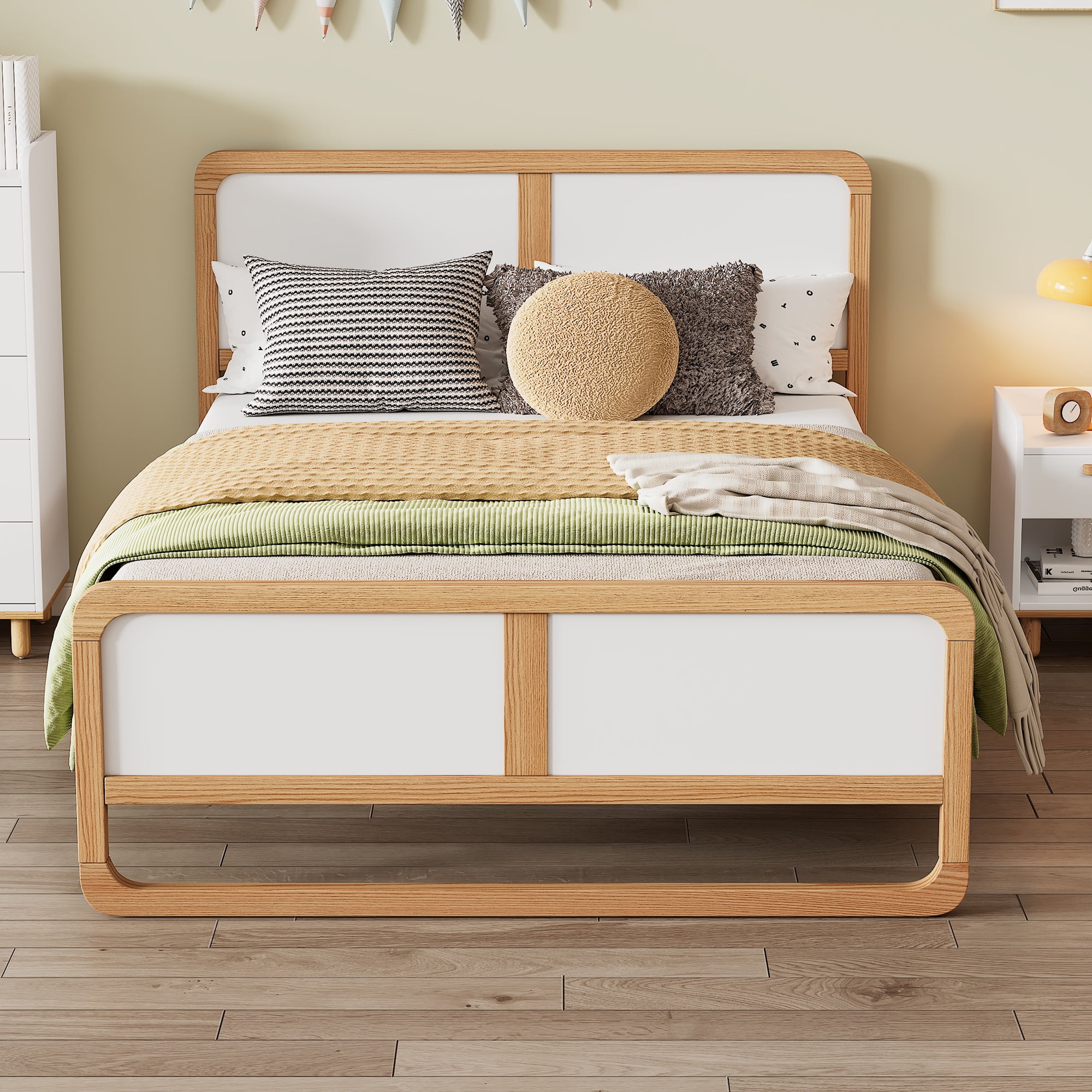 PORKISS Full Platform Bed, Wood Full Bed Frame with Headboard, Modern ...