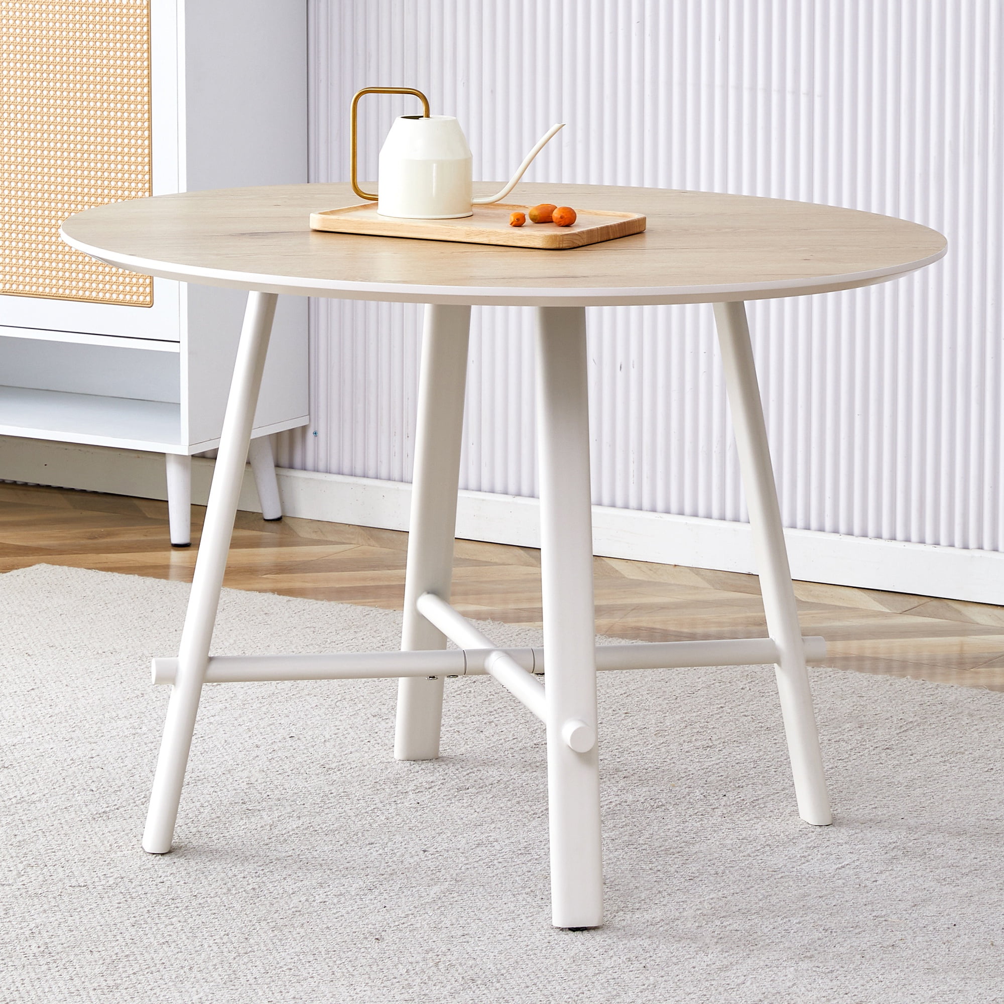 PORKISS Round Dining Table for 4 People, Wood Kitchen Dining Table with ...