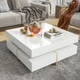 PORKISS Coffee Table, Modern High Gloss Square Coffee Table with ...