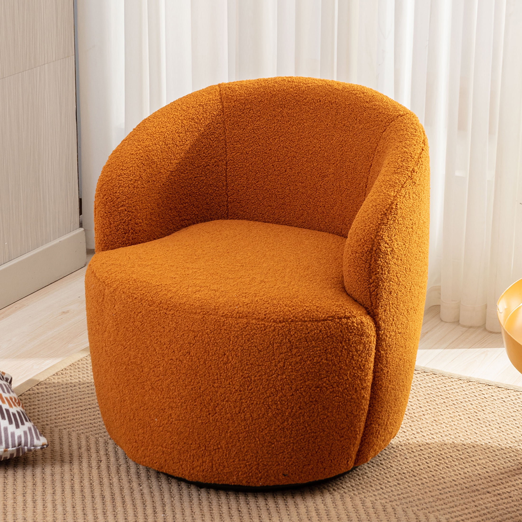 PORKISS Swivel Accent Chair, Armchair with Teddy Fabric, Barrel Chair ...