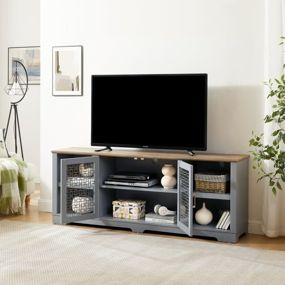 PORKISS TV Stand for 80 Inches TV, Modern Farmhouse Entertainment ...