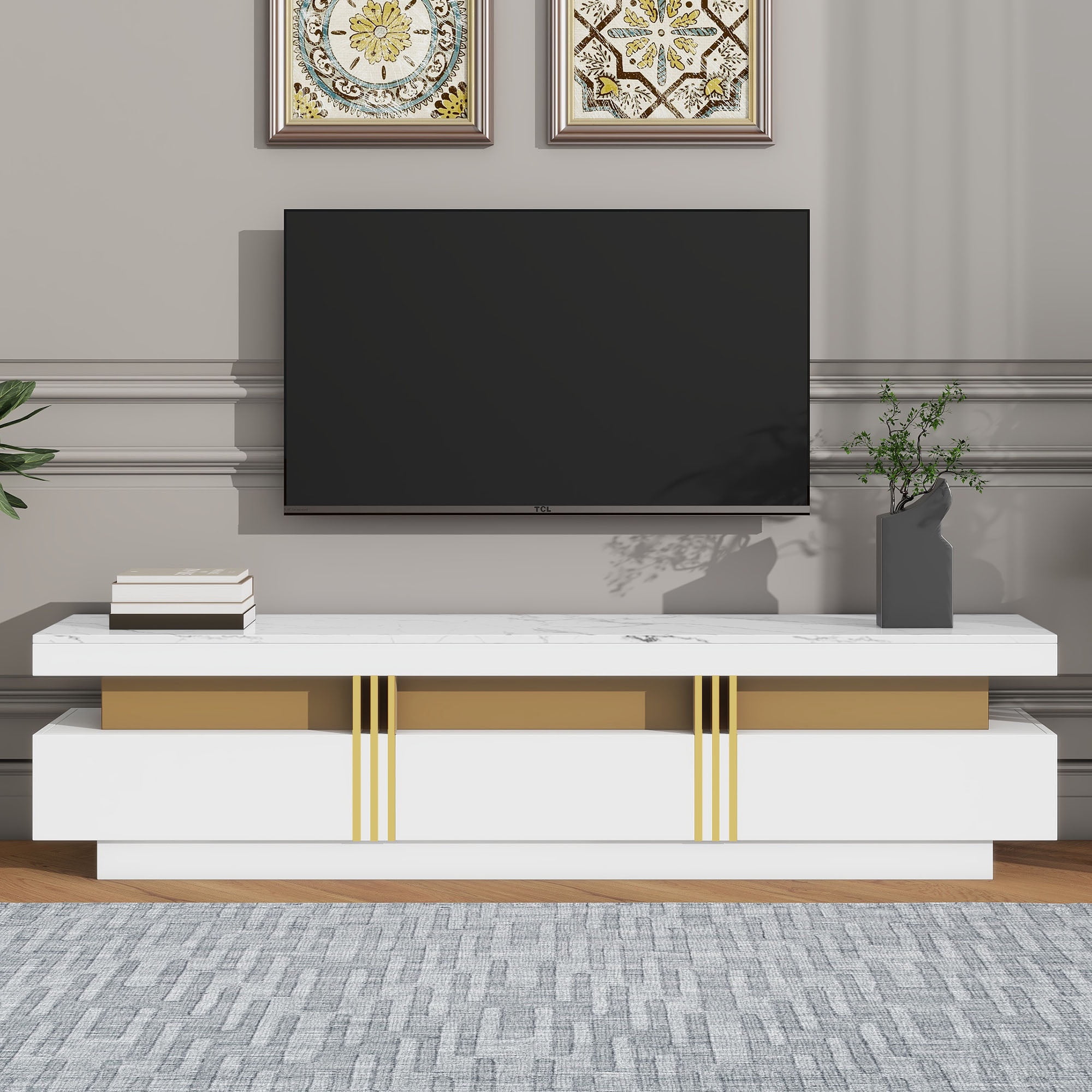 PORKISS TV Stand for TVs Up to 75'', Modern Entertainment Center with ...