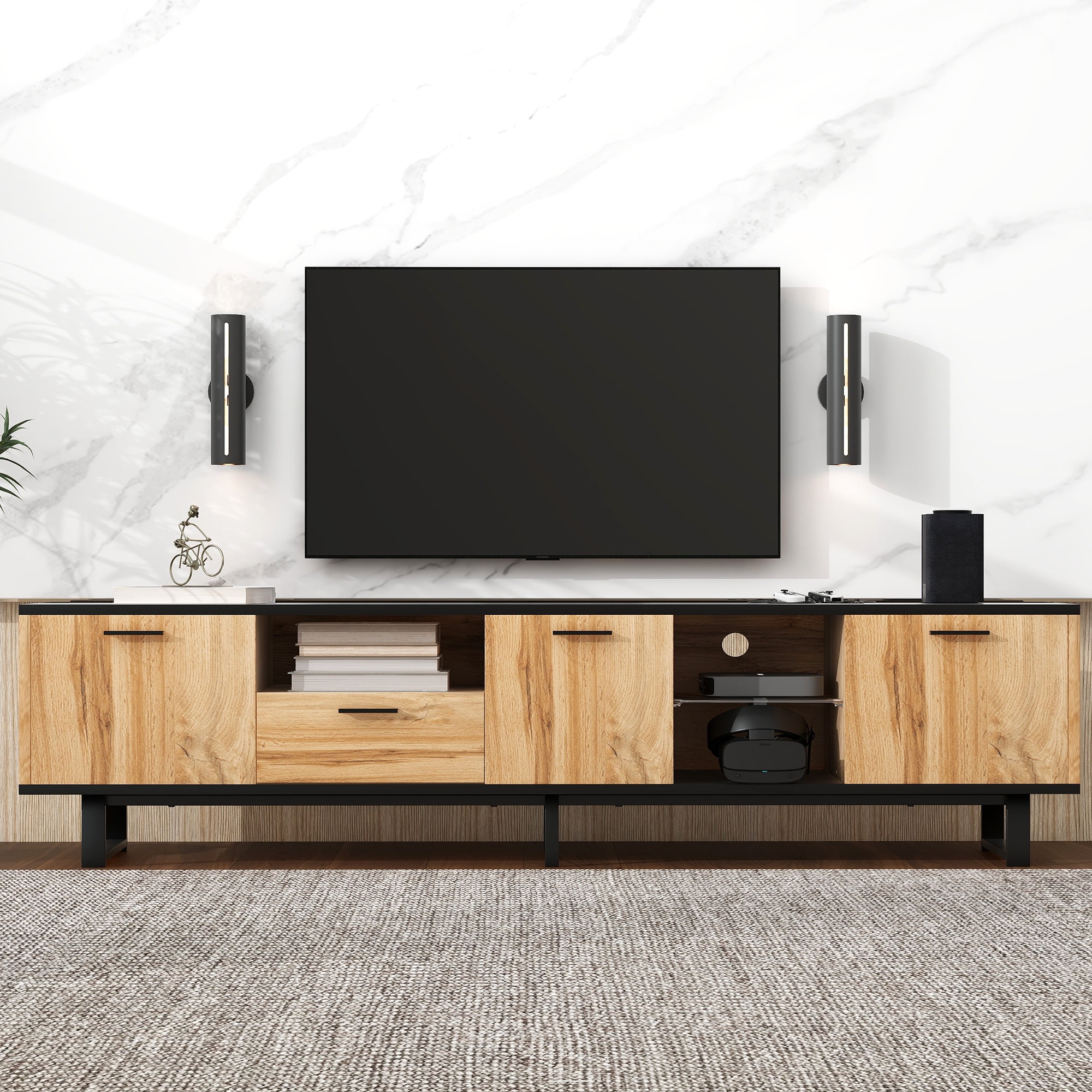 PORKISS TV Stand for 80 Inch TV, Modern Farmhouse TV Stand with 4 ...