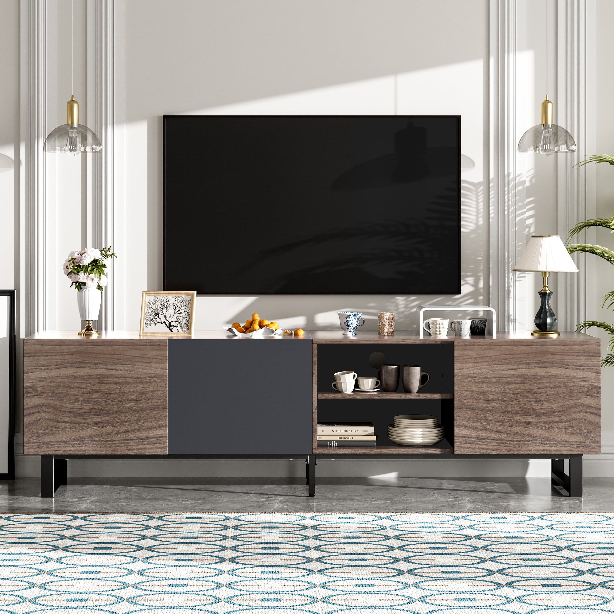 PORKISS TV Stand for TVs up to 80 Inch, Modern Entertainment Center ...