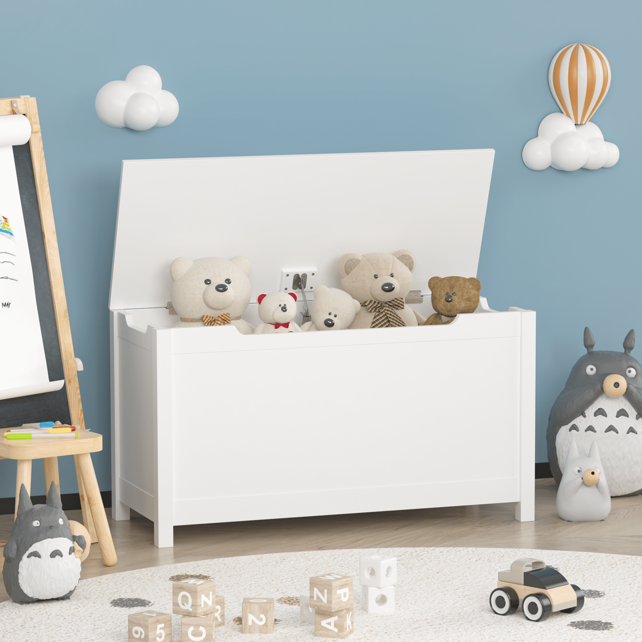 PORKISS Toy Box for Boys Girls, Wooden Kids Toy Chest with Storage ...