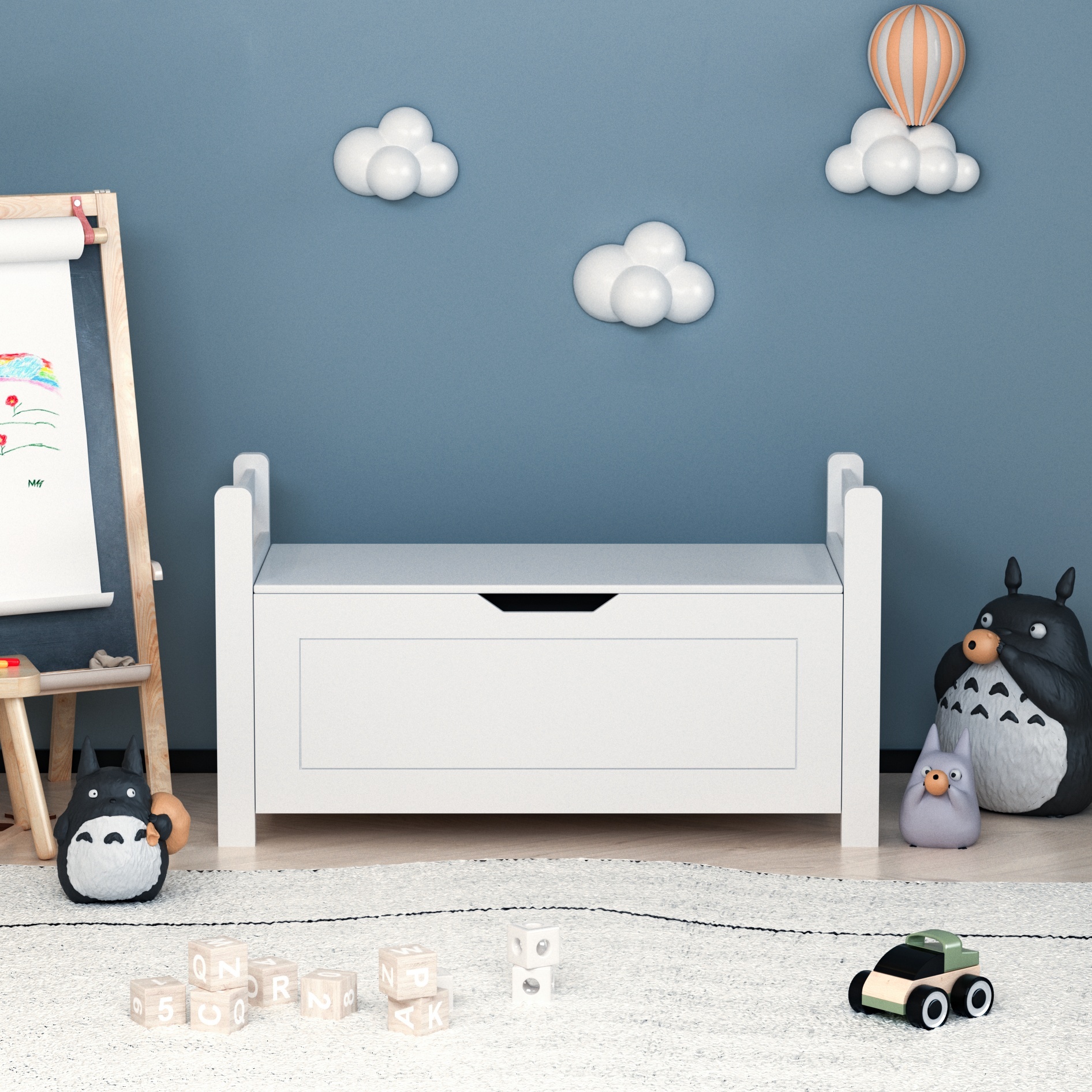 PORKISS Kids Toy Box for Boys Girls, Wood Toy Storage Organizer with ...