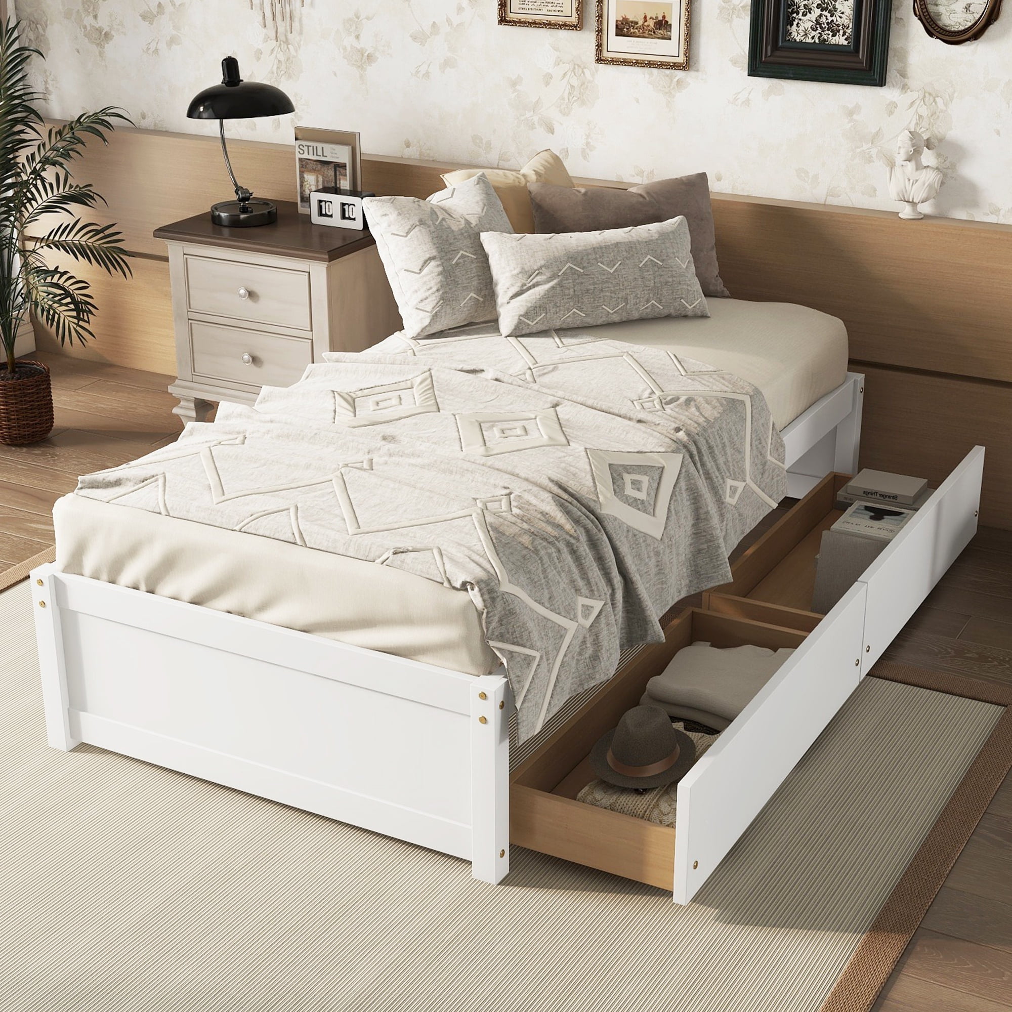 PORKISS Twin Bed for Kids with Storage Drawers, Upgrade Solid Wood ...