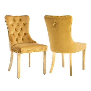 Set of 6 Velvet Dining Chairs with Back Ring Pull, Nailhead Trim ...
