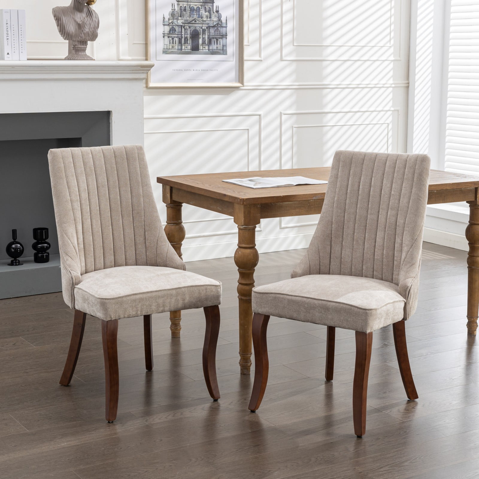 PORKISS Upholstered Dining Chairs Set of 2, Linen Dining Room Chair ...