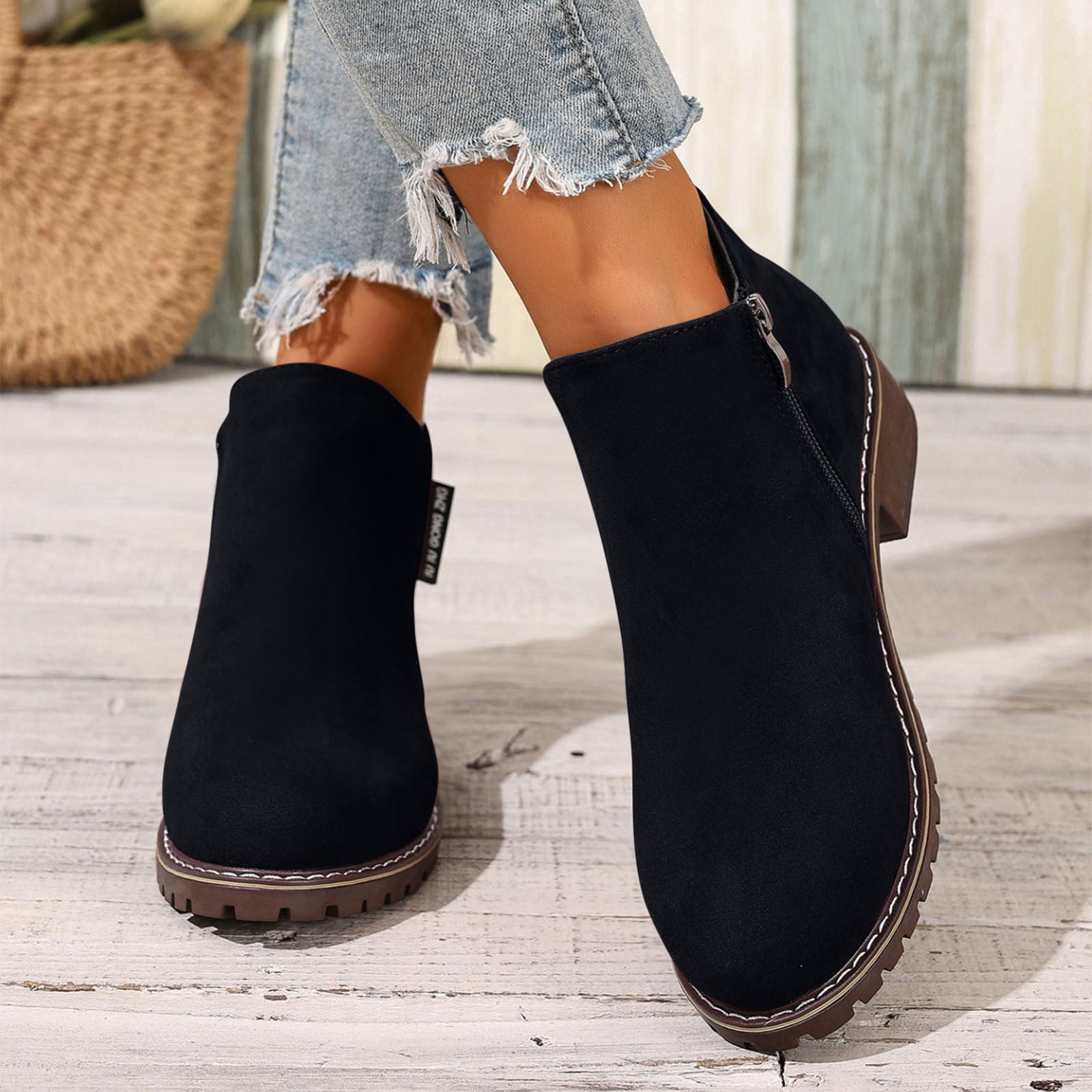POROPL Ankle Boots for Women Short Tube Side Zipper Fall and Winter Low ...