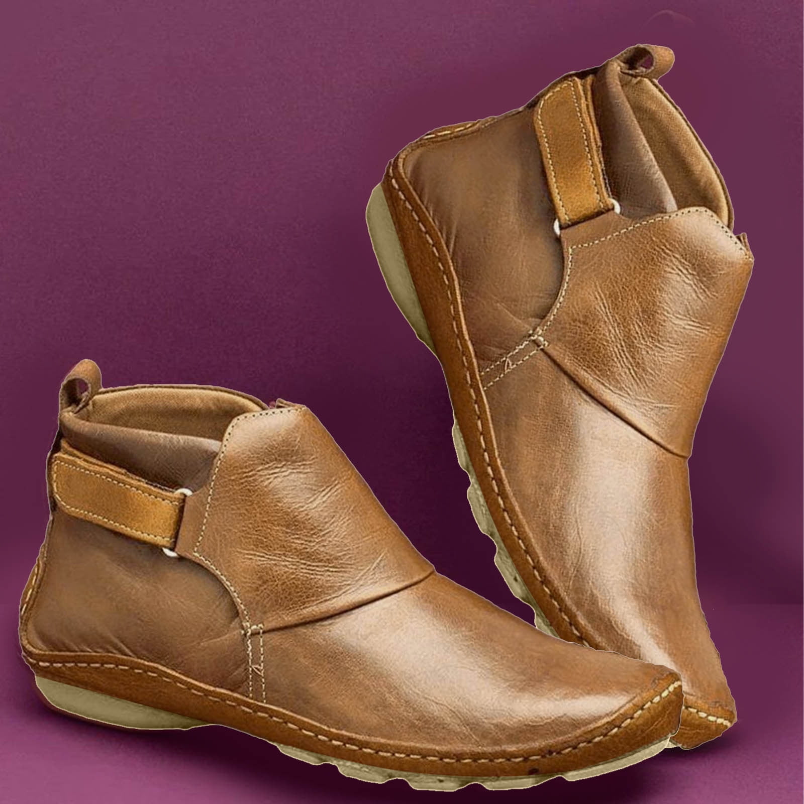 POROPL Women's Waterproof Flat Ankle Boots, Warm Plus Size Ladies Shoes ...