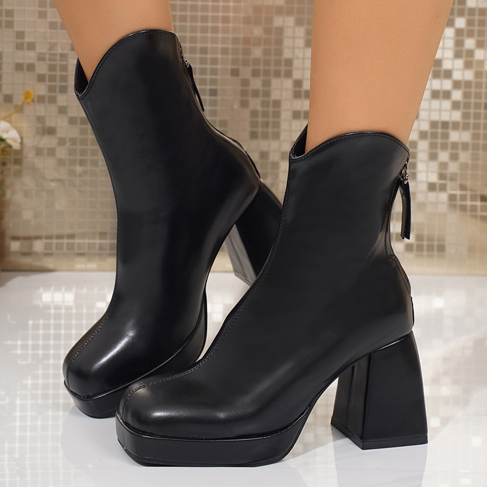 POROPL Ankle Boots for Women Fashion High Heel Zip Up Shoes,Boots for ...