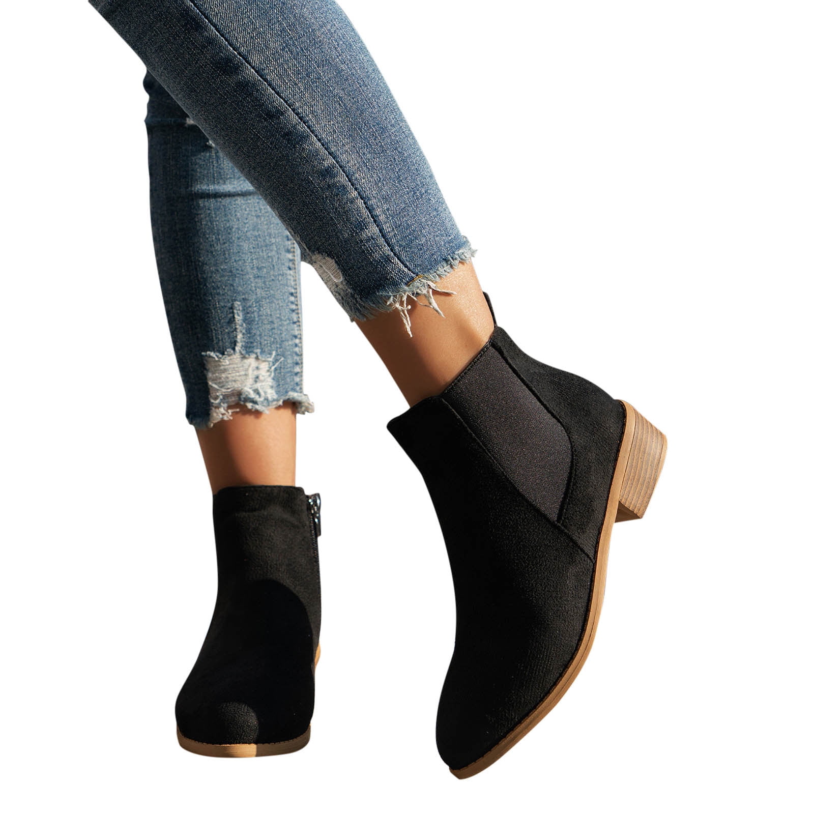 POROPL Boots for Women Ankle Low Heel Side Zip Up Shoes,Boots for ...
