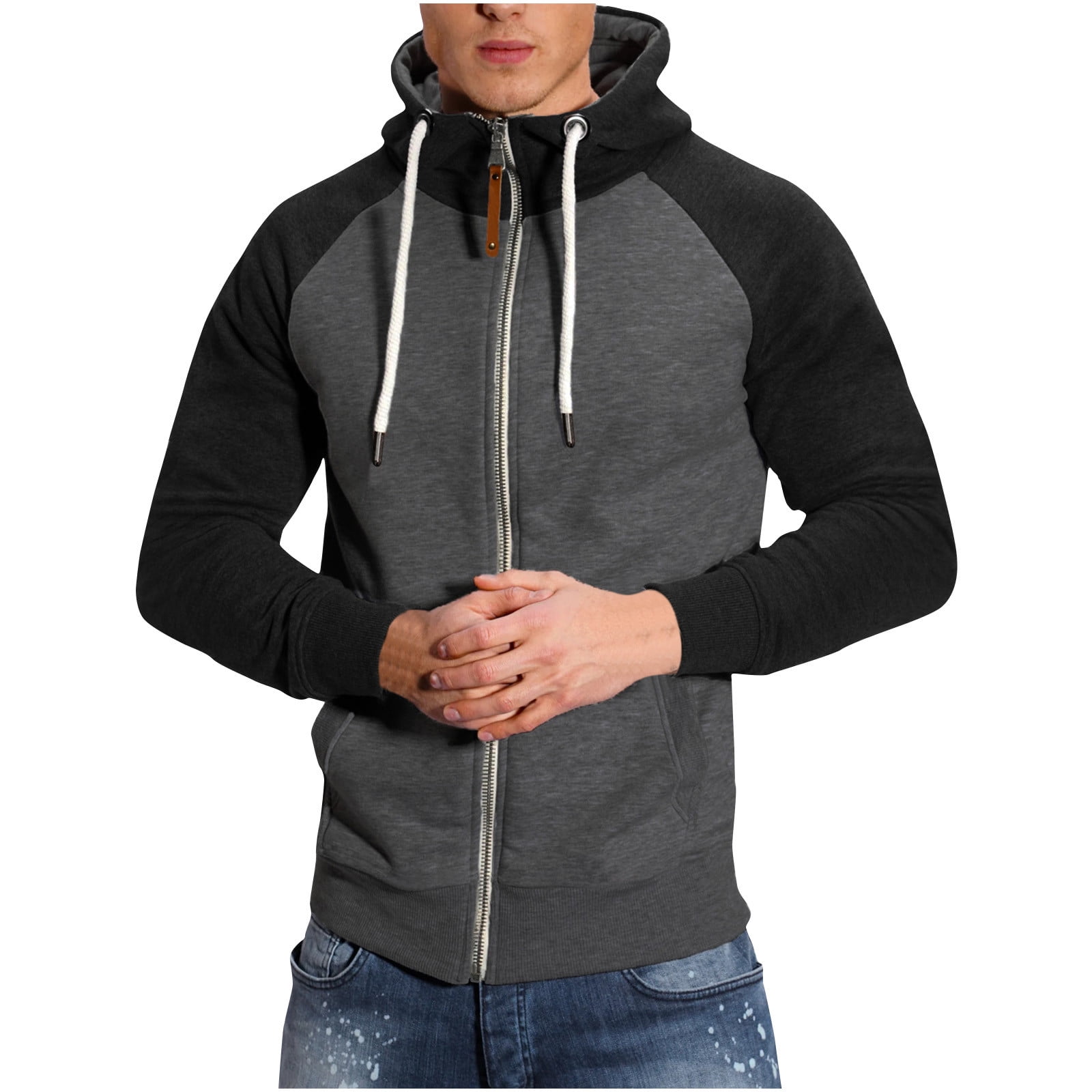 POROPL Dark Gray Sweat Jacket for Men with Zipper Patchwork Stand ...
