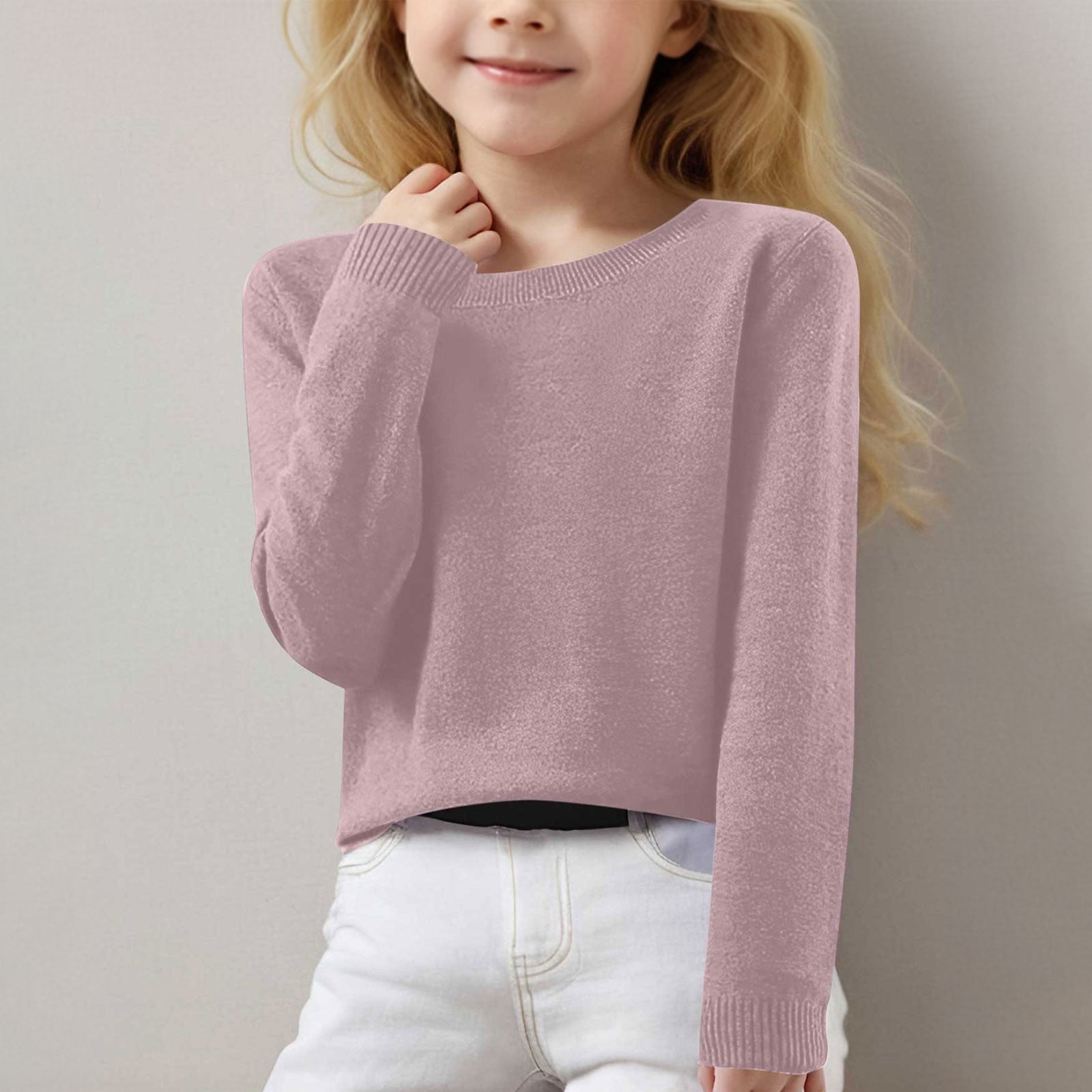 POROPL Girls Sweaters Knit Pullover Sweater Ribbed Cuffs Thin V Neck ...