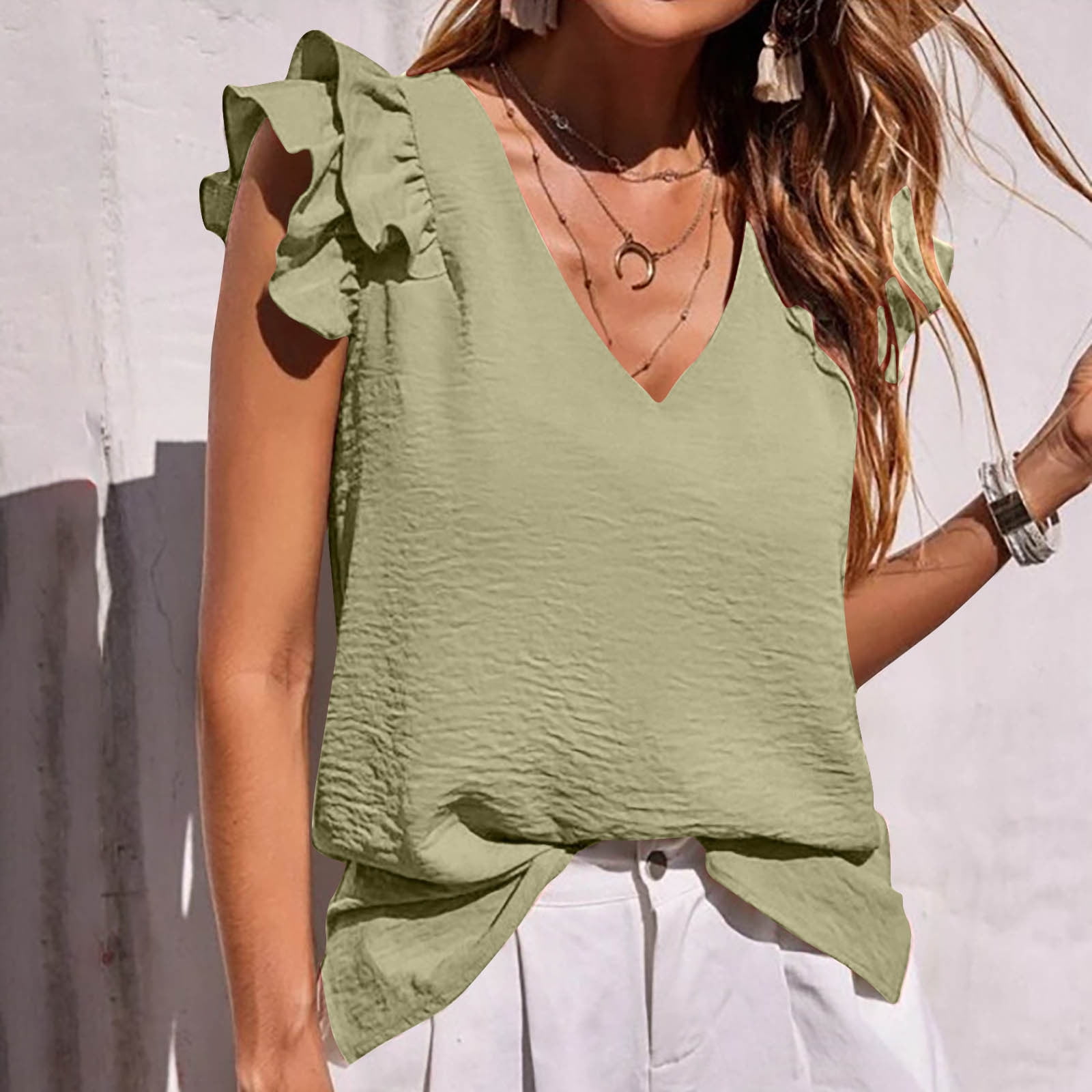 POROPL Green Tops For Women Summer 2024 Plus Size Short Sleeve Solid ...
