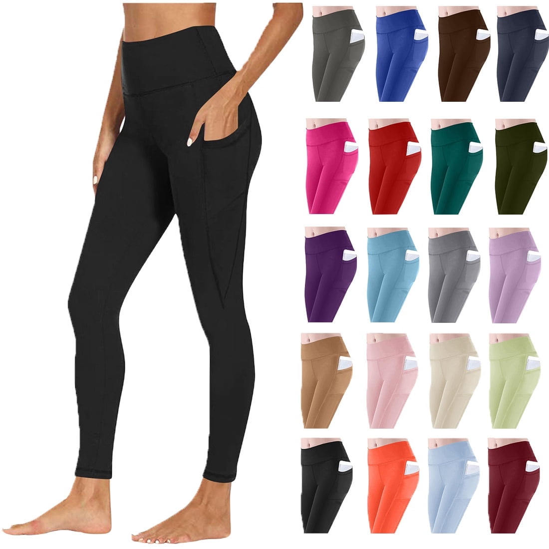 POROPL Leggings for Women, Lightweight Polyester Leggings with Pockets ...