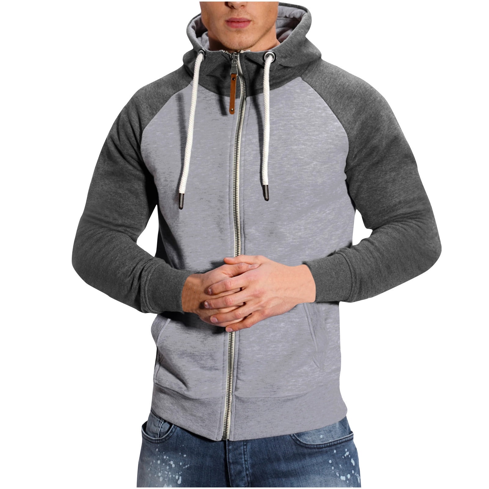 POROPL Men Zipper Sweaters Patchwork Stand Collar Long Sleeve With ...