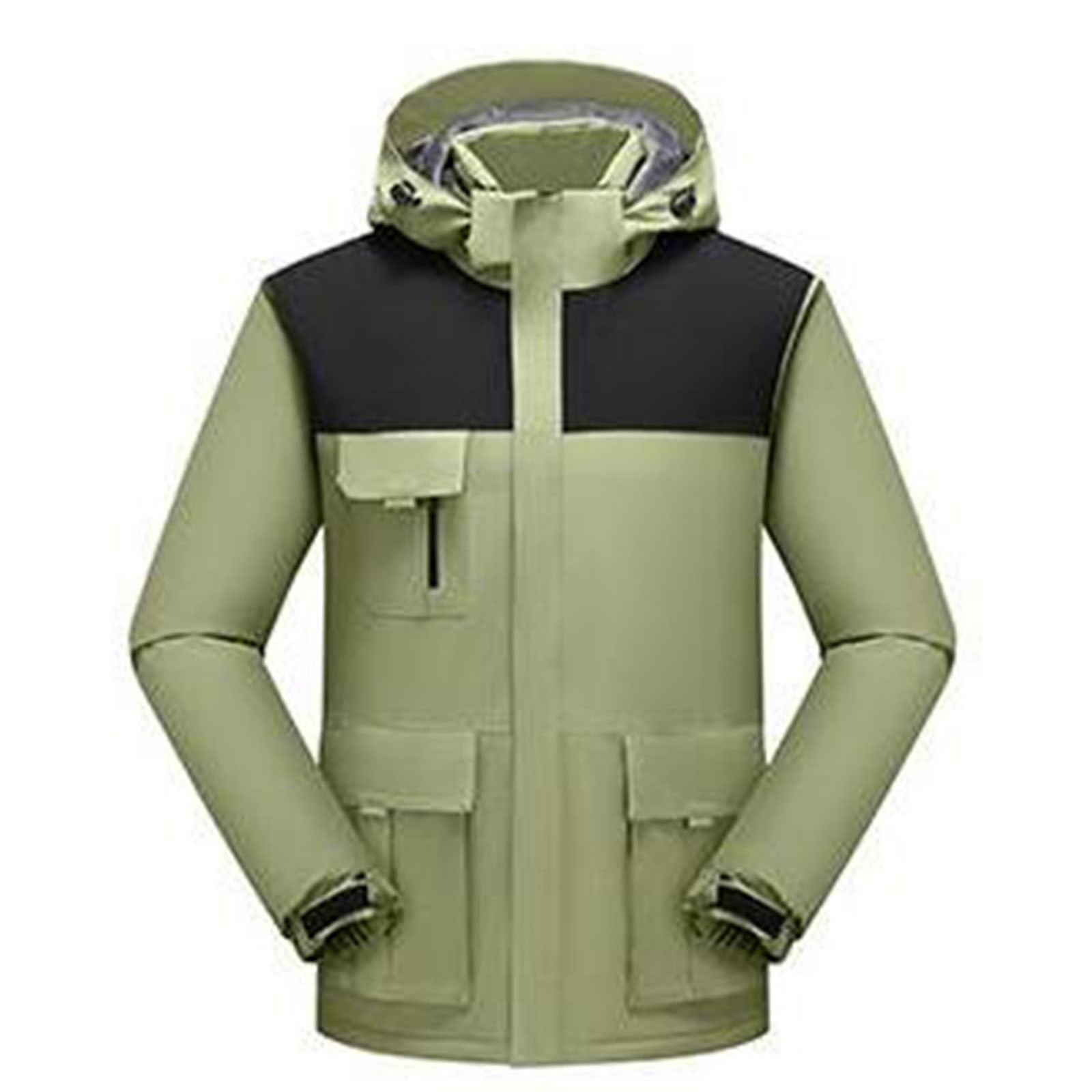 POROPL Rain Jacket Men Hooded Thick Fleece Warm Zipper Casual Multi-Pocket Windbreaker Jacket ...