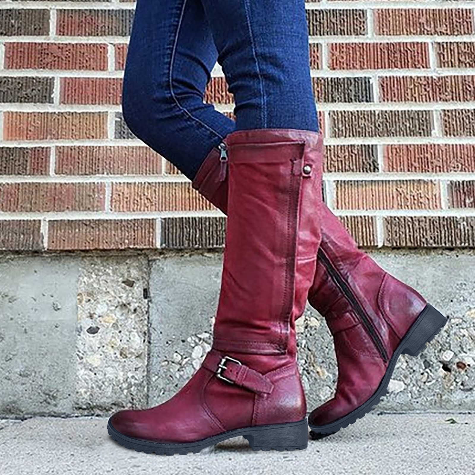 POROPL Wide Mid-Calf Boots For Women Mom Knee High Boots Women To Keep ...