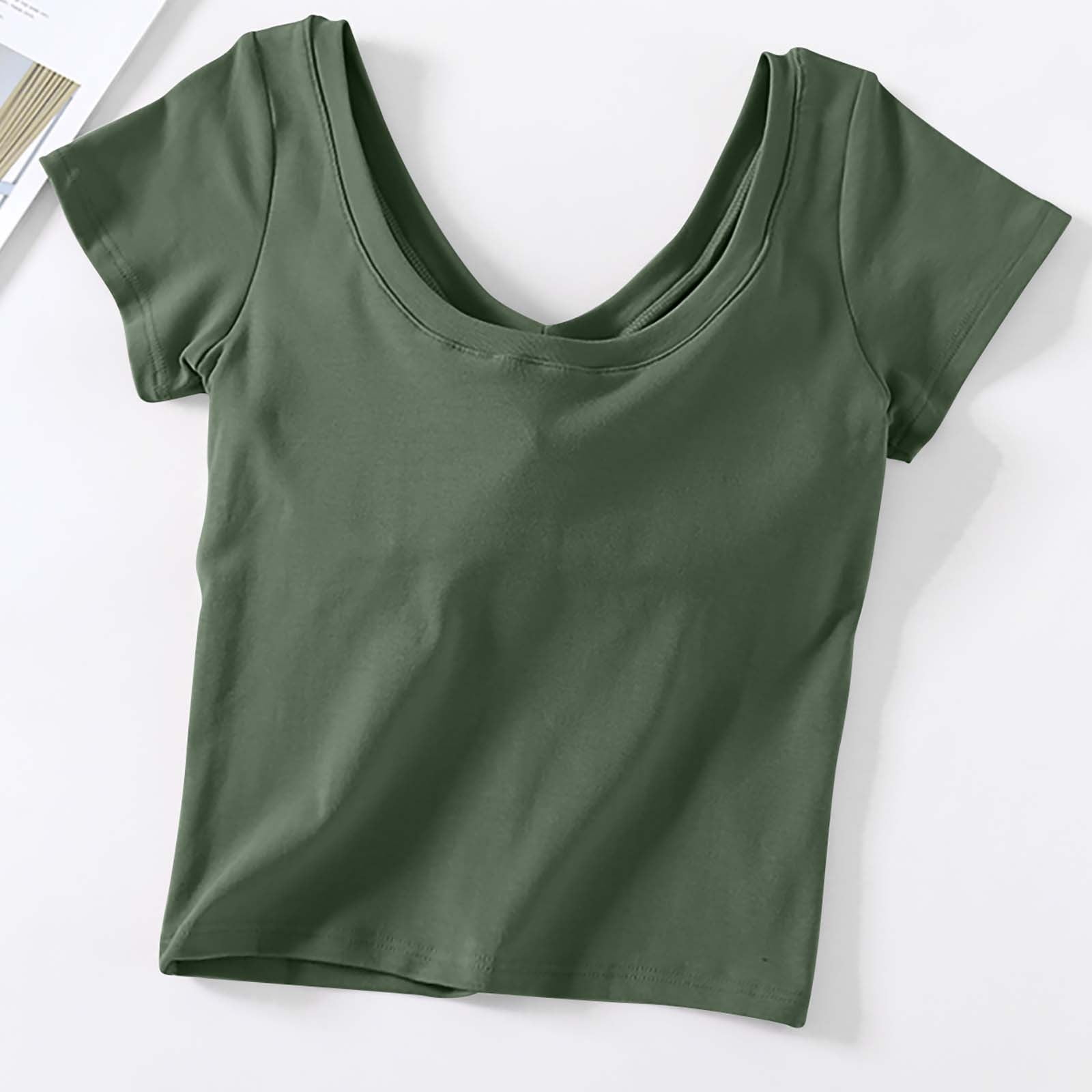 POROPL Womens Work Tops Green Summer Solid V-Neck Large Round Neck ...