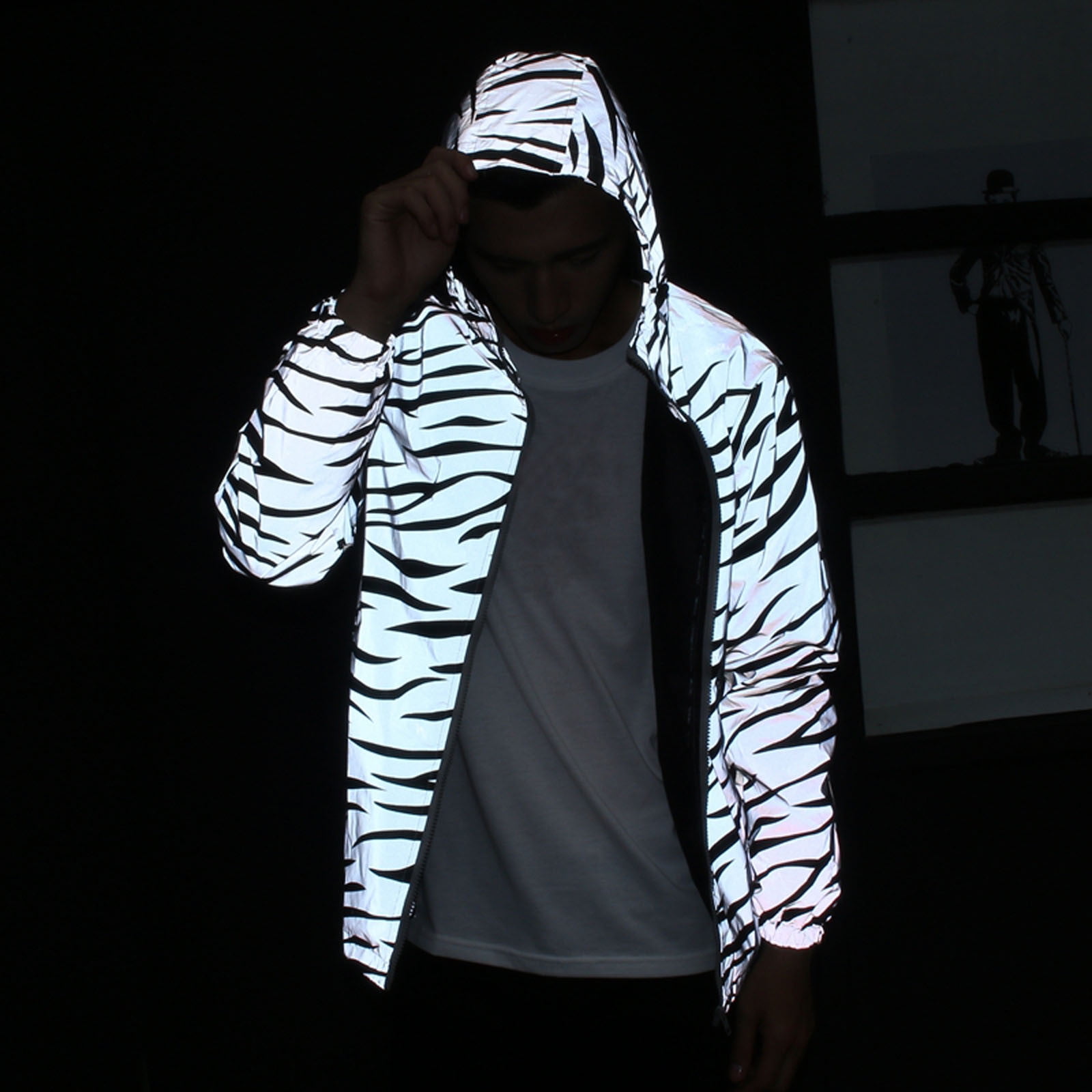 POROPL Zip Up Hoodie Men,Men Stripe Casual Luminous Trench Zipper ...