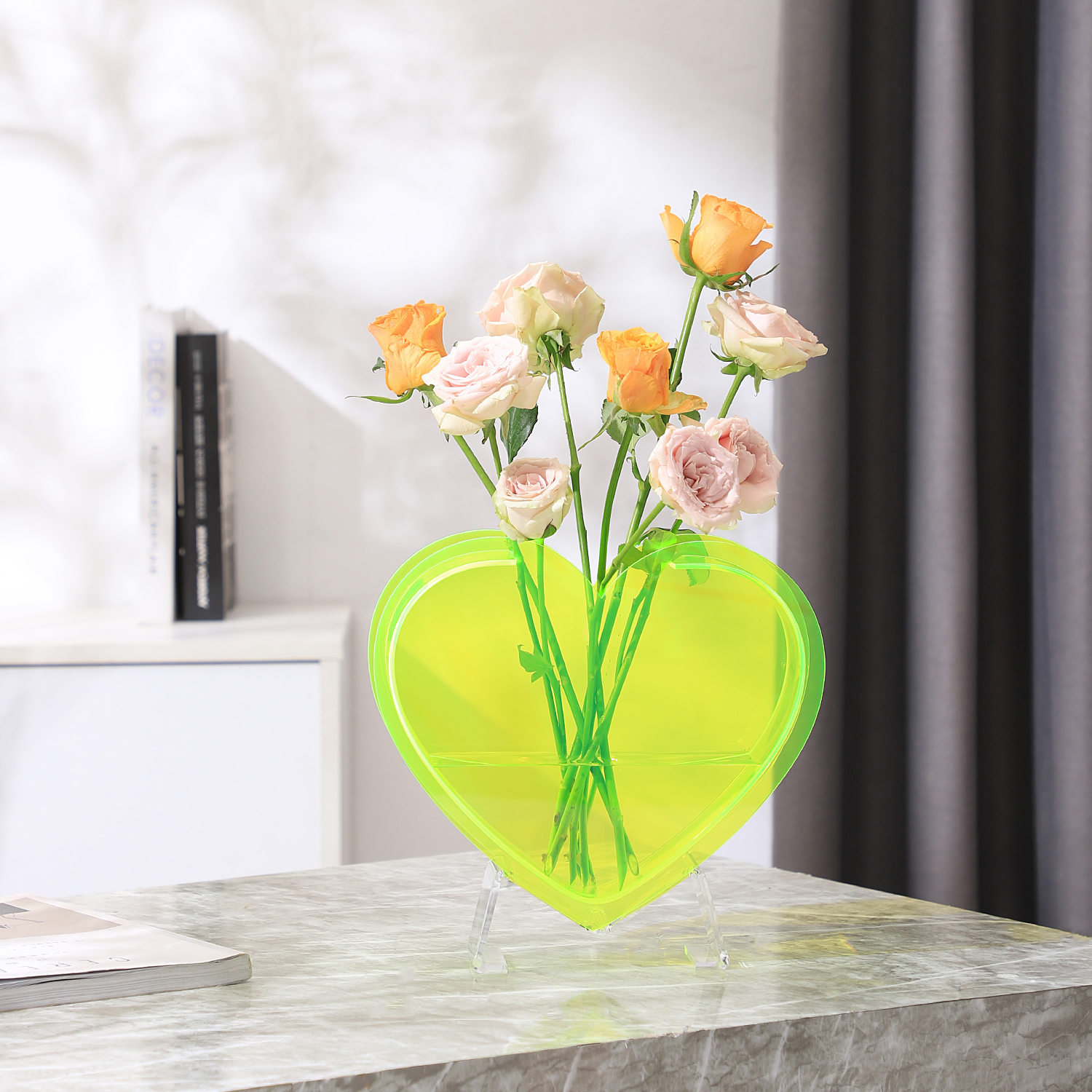 PORPAN Heart Vase, Acrylic Flower Vase, Hangable Wall Vase, Green ...