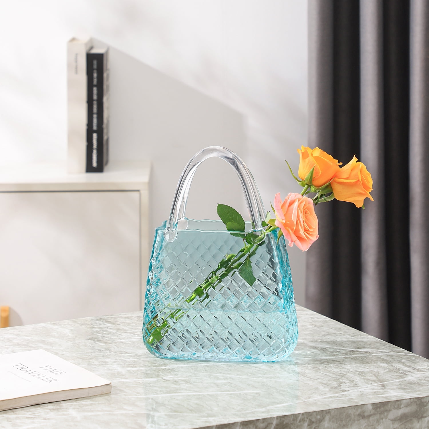 PORPAN Purse Vase, Glass Bag Vase, Blue Glass Vase, Modern Flower Vase ...