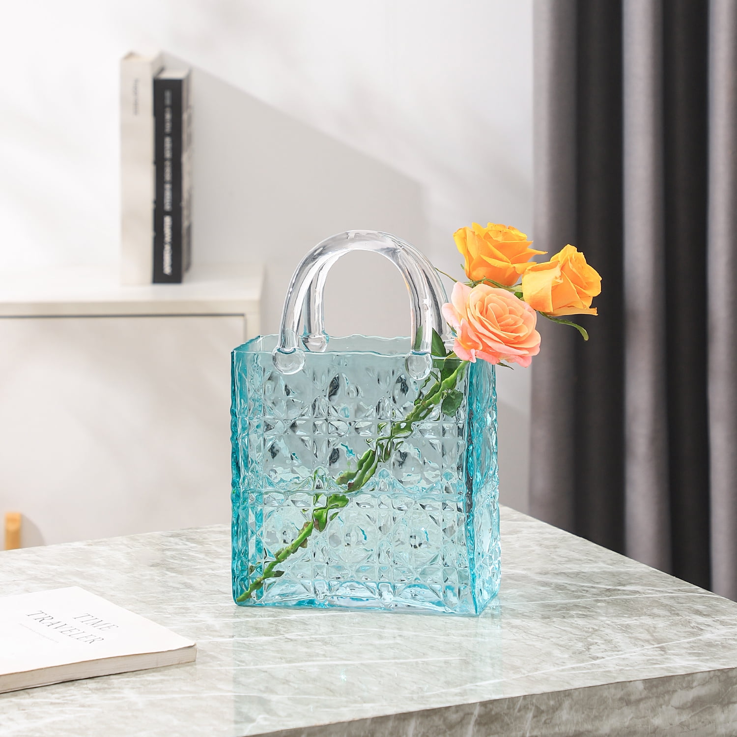 PORPAN Purse Vase, Glass Bag Vase, Blue Glass Vase, Modern Flower Vase ...
