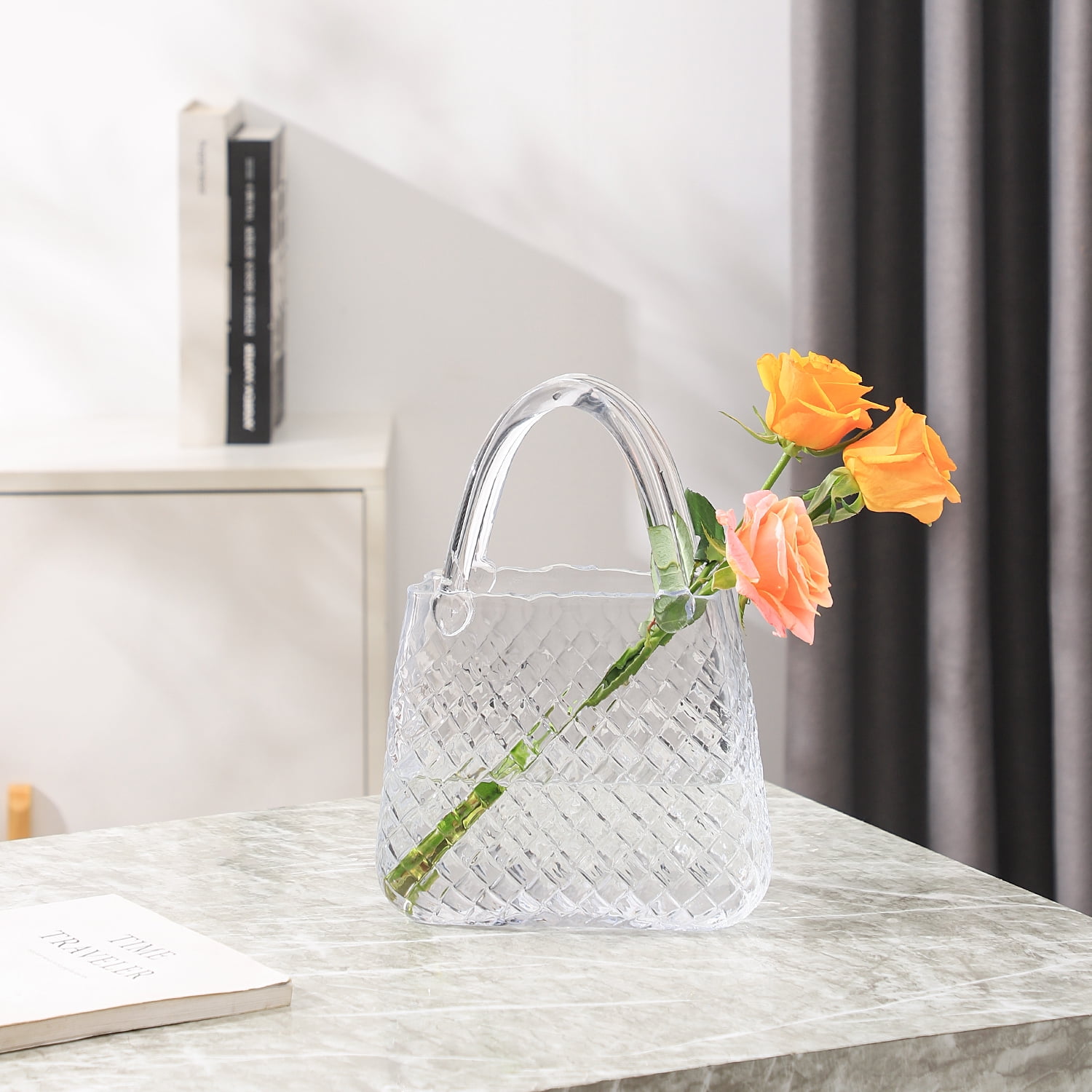 PORPAN Clear Glass Purse Vase, Unique Floral Bouquet Decoration for ...