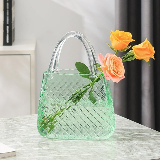 PORPAN Beautiful Glass Bag Vase, Green, Modern Flower Decoration ...