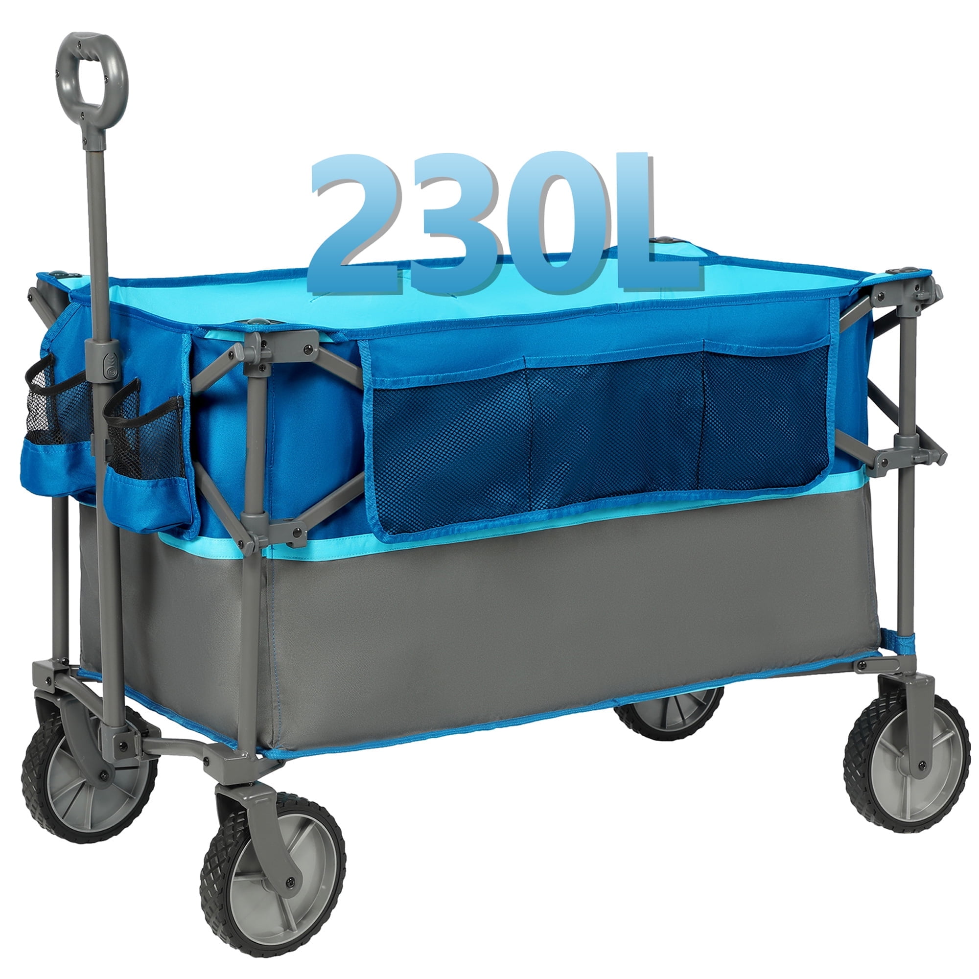 Collapsible Folding Garden Wagon Utility Cart with Wheels, Cup Holder ...