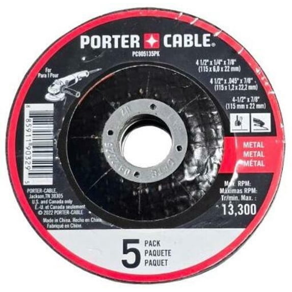 PORTER-CABLE 60 Grit Multi Wheel Set, 2 Cutting, 2 Grinding and 1 Flap ...