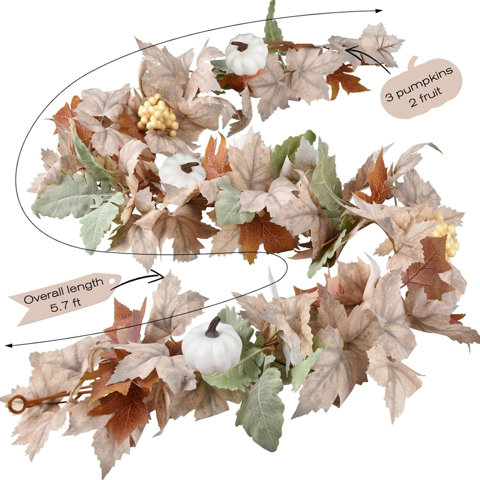 PORTISHEAD Fall Decorations for Home, Fall Garland, 5.7Ft Autumn Maples ...