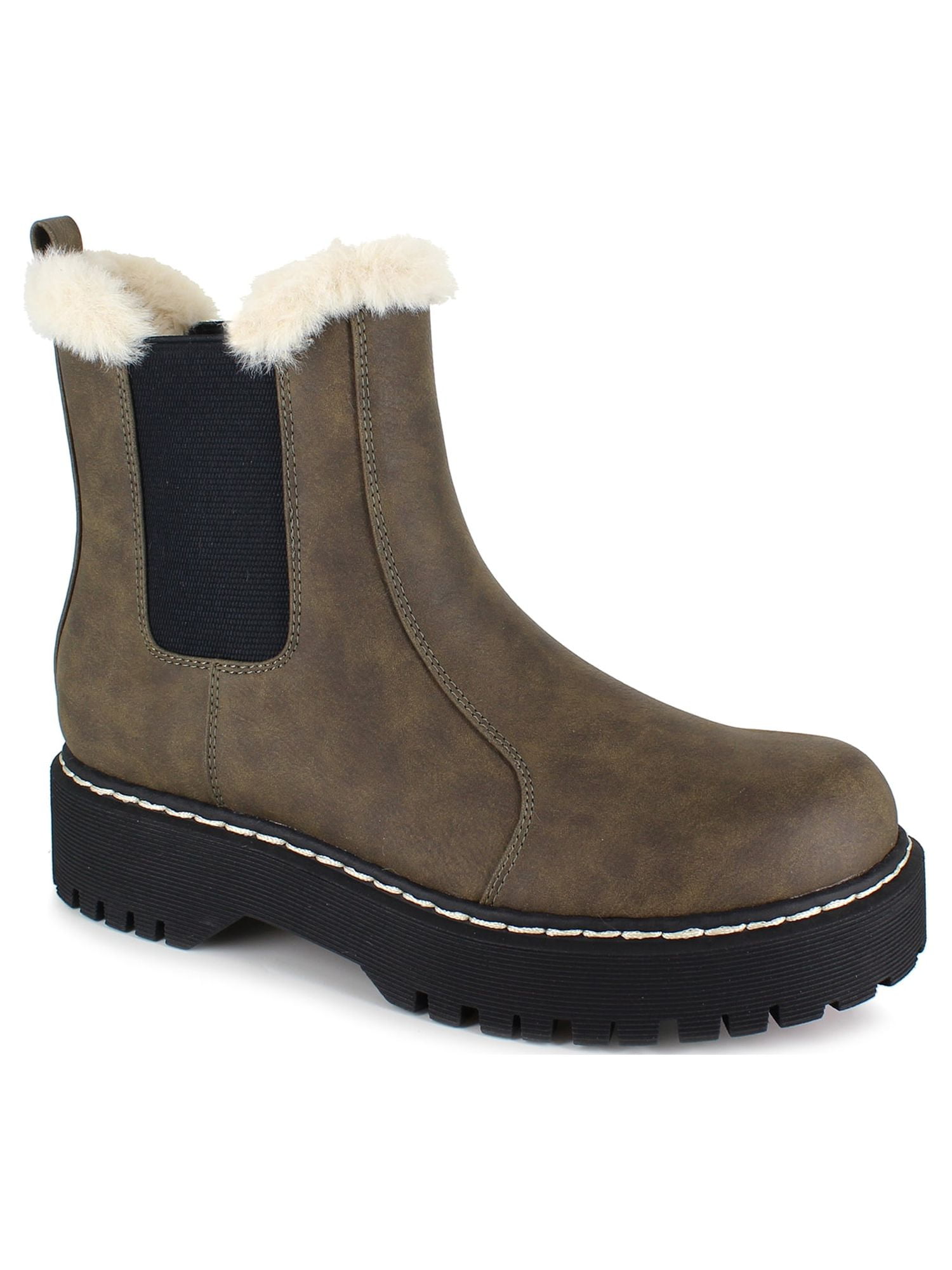 PORTLAND by Portland Boot Company Women's Faux Fur Trim Chelsea Boot ...