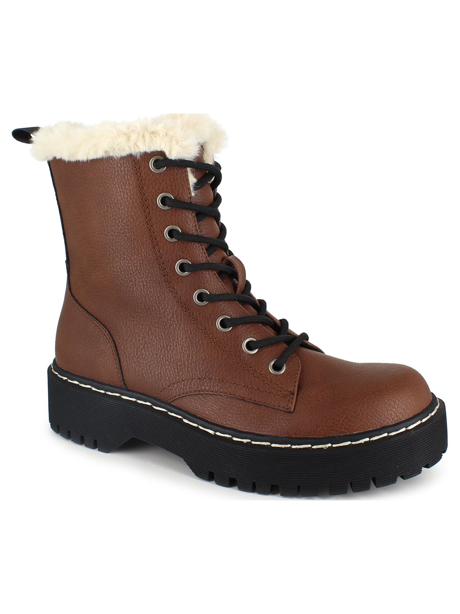 PORTLAND by Portland Boot Company Women's Faux Fur Trim Lug Sole Boot ...