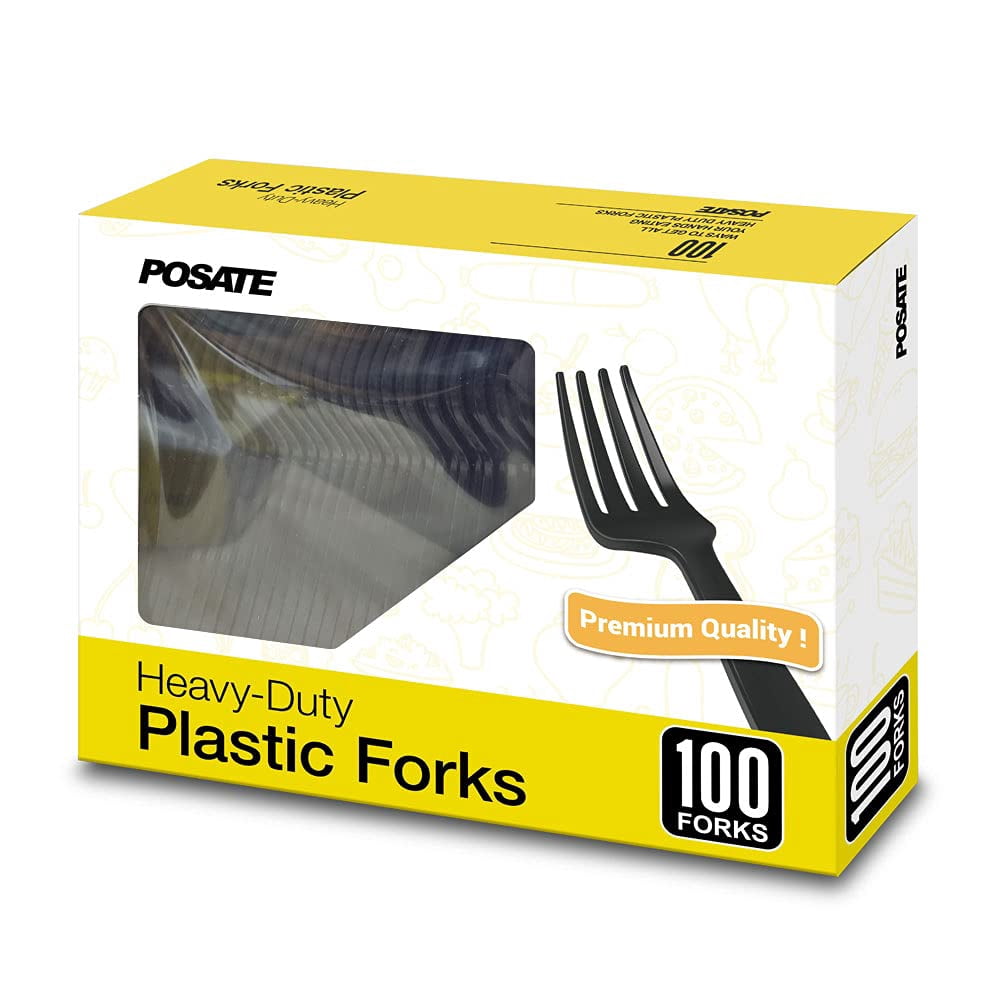 POSATE Disposable Forks, Plastic RRF12 Forks, Pack of 100, Black ...