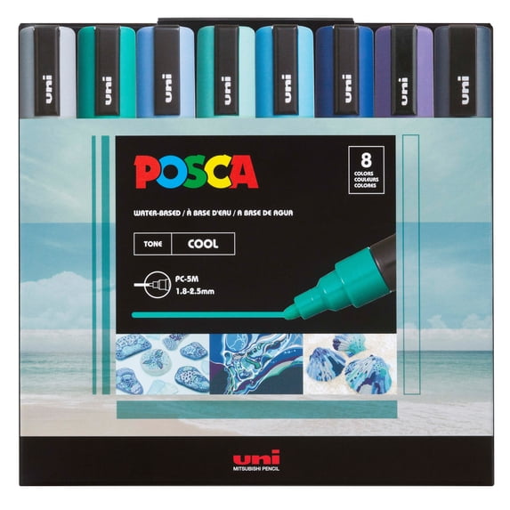 POSCA Non-toxic Art Pack, Paint Marker Set, 8 Cool Tone Colors, PC-5M ...