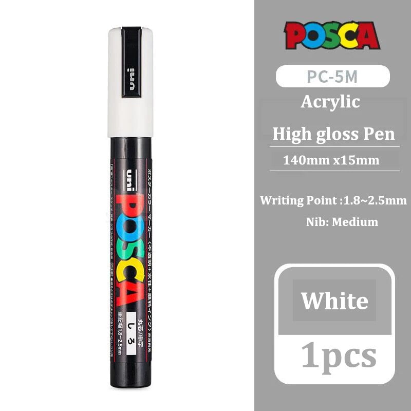 POSCA White Marker Pen,PC-1M 3M 5M Acrylic Waterproof permanent marker ...