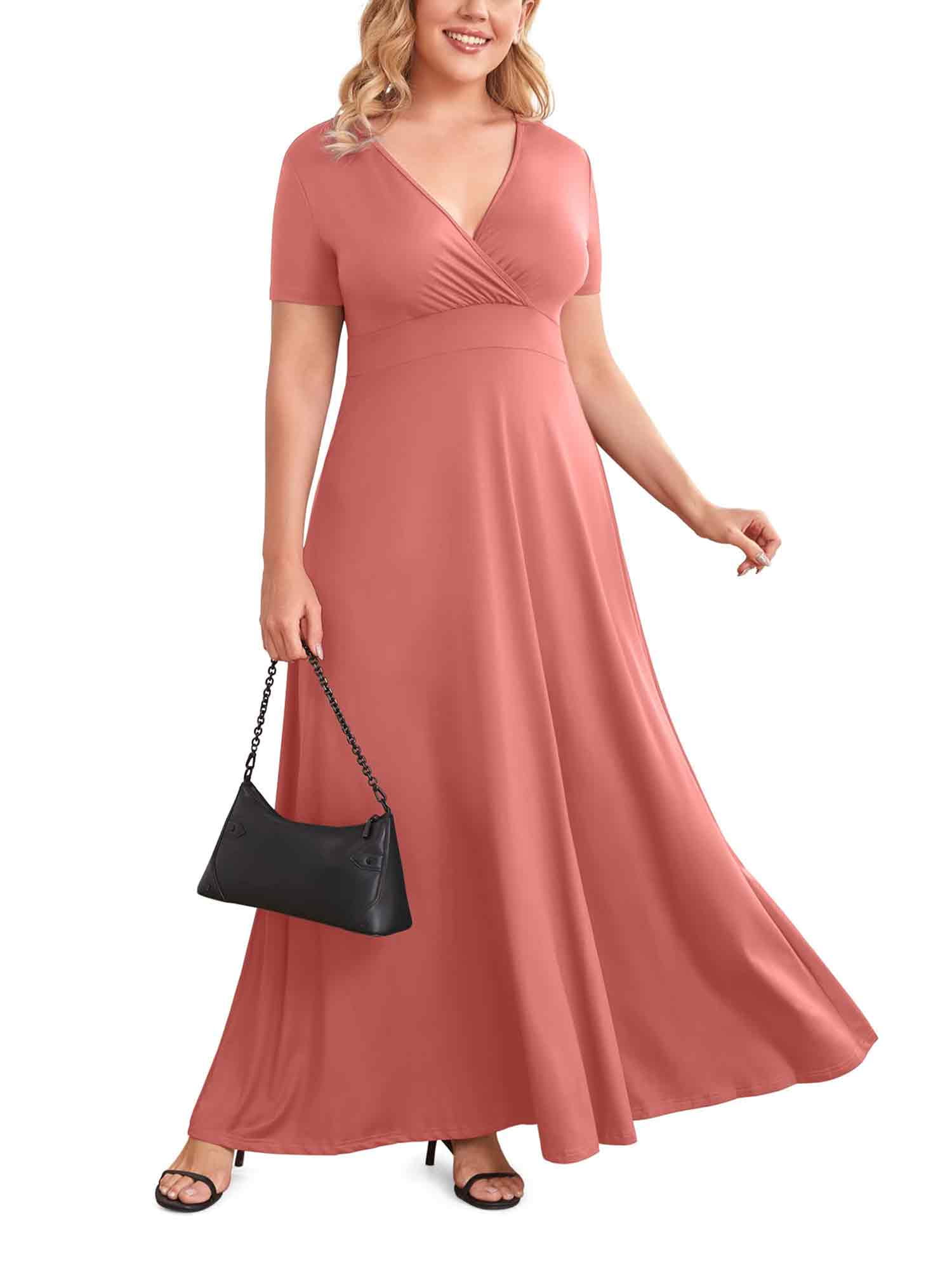 POSESHE Women Plus Size V Neck Short Sleeve Evening Dress, Elegant ...