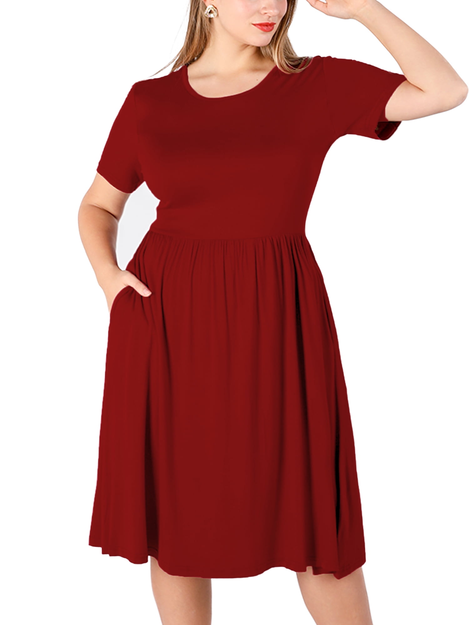 POSESHE Women's Plus Size Summer Dress, Short Sleeve Round-Neck Short ...