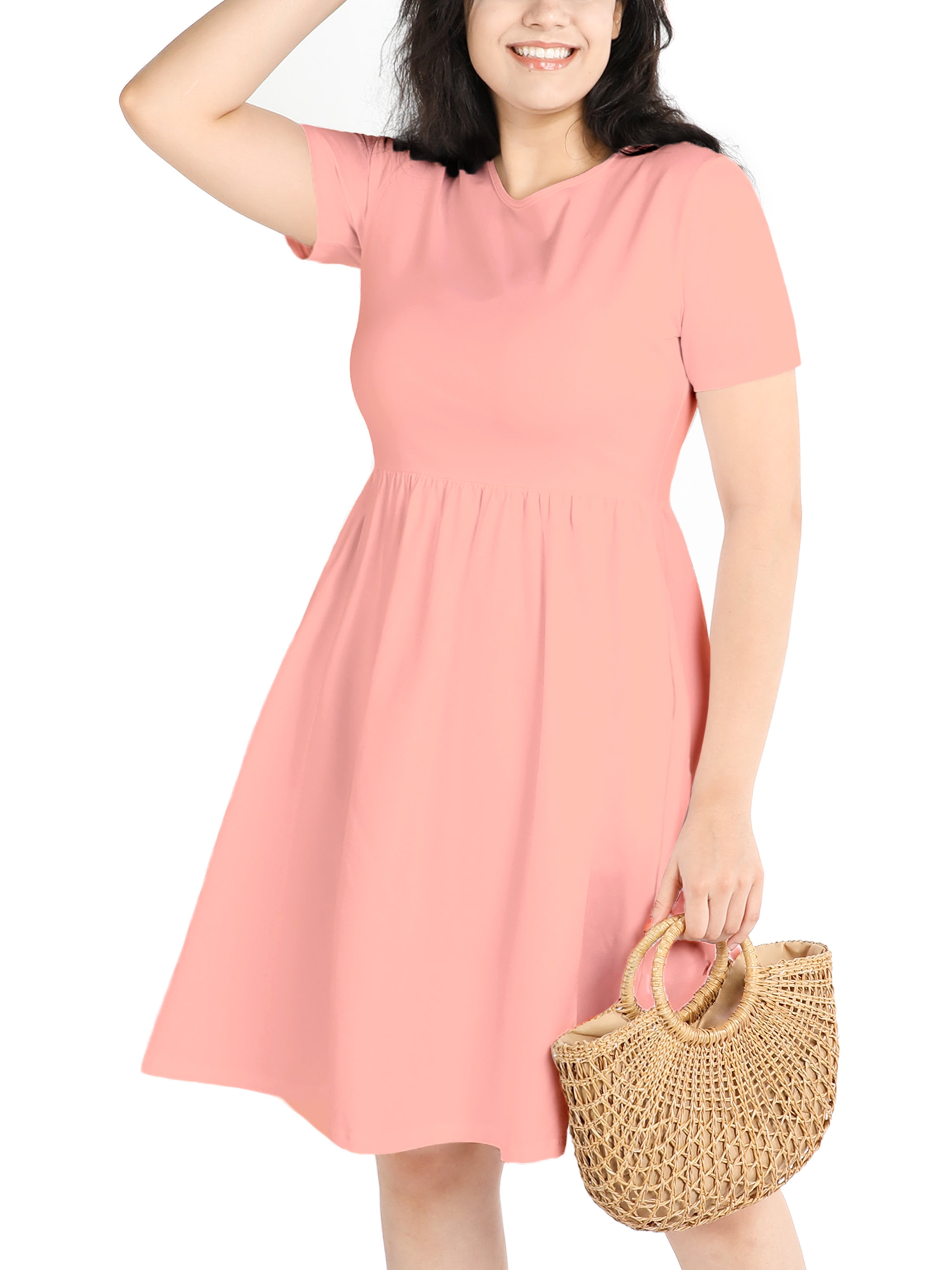 POSESHE Women's Plus Size Summer Dress, Short Sleeve Round-Neck Short ...