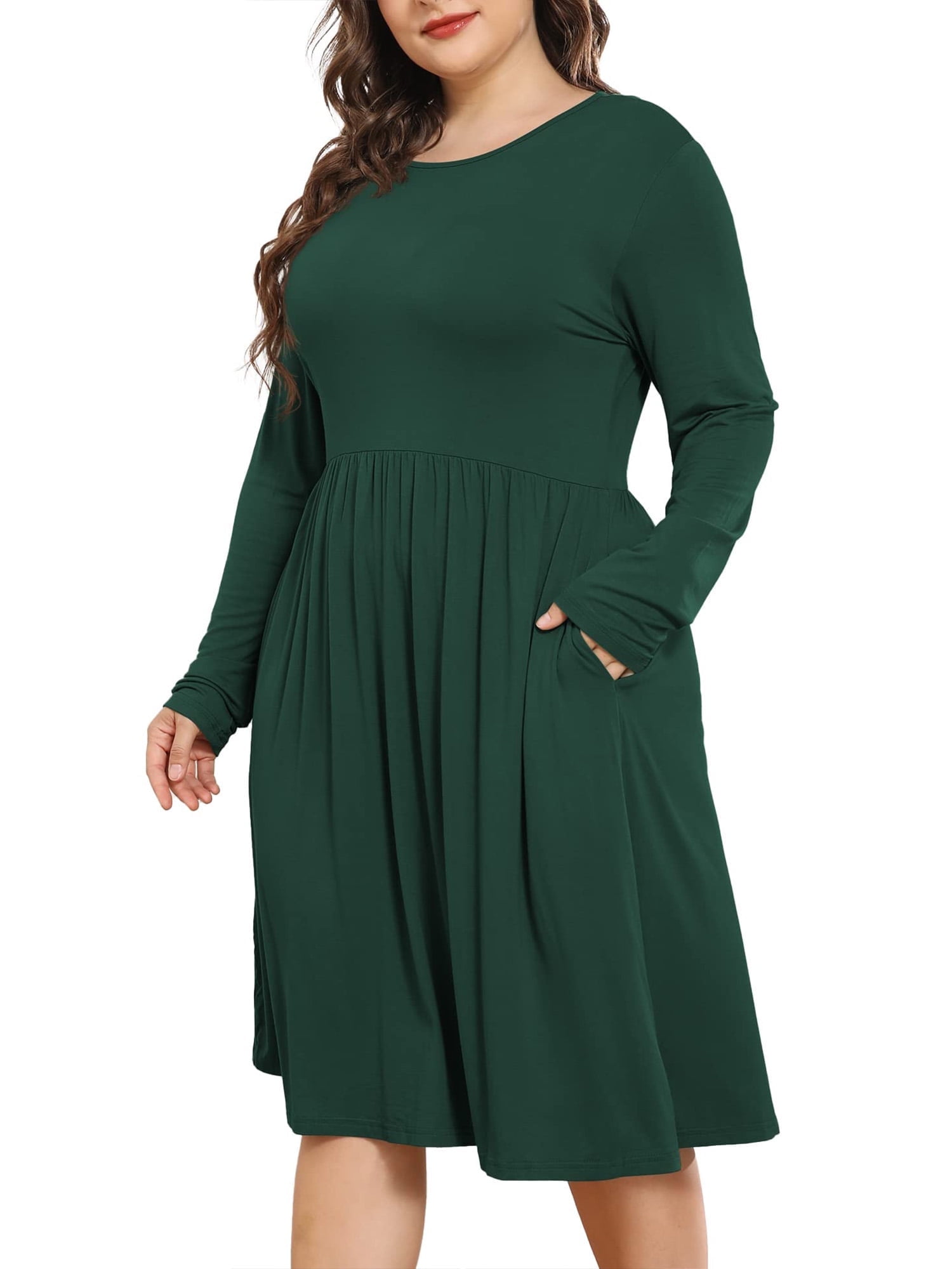 POSESHE Women's Plus Size Winter Casual Dress,Long Sleeves,Loose Flowy ...