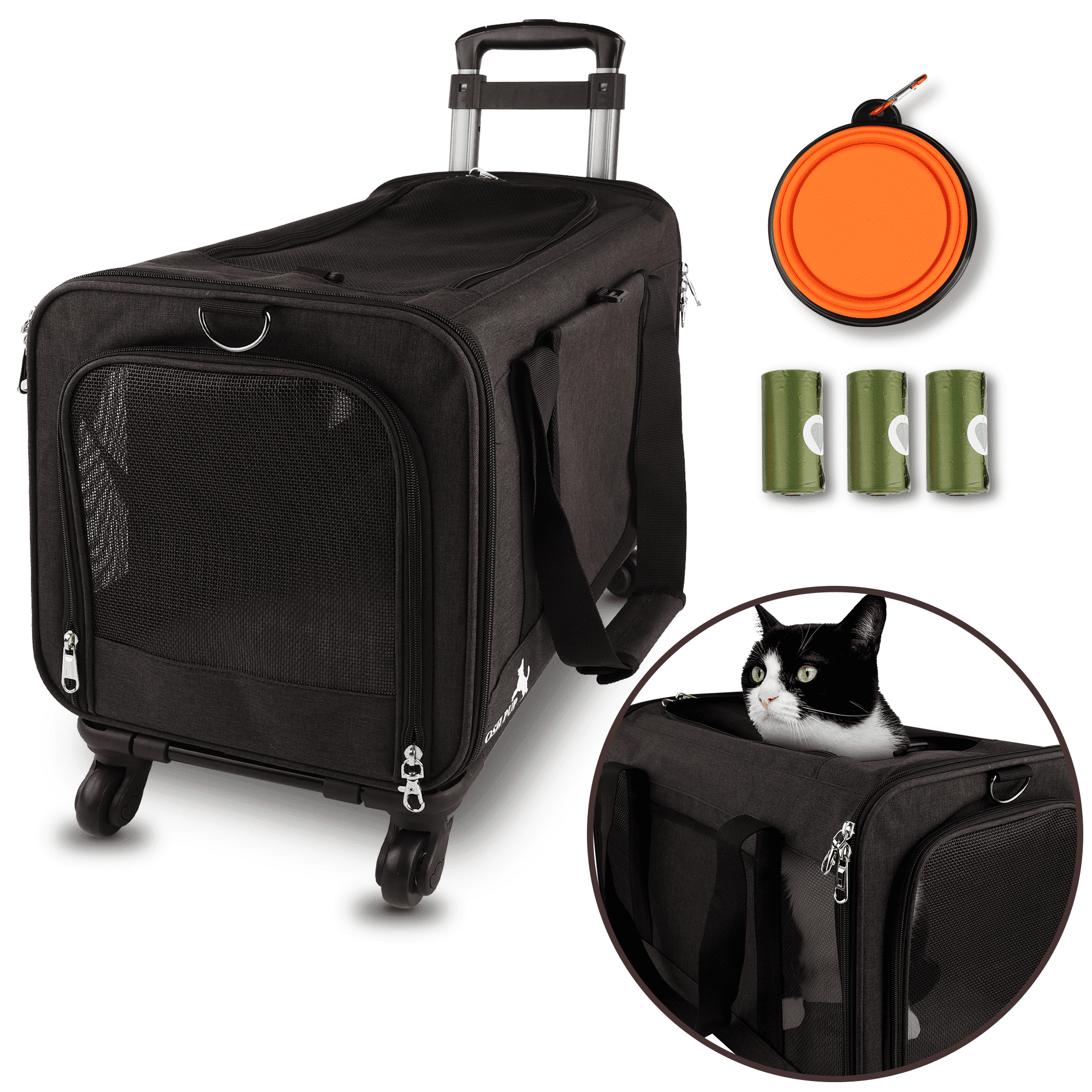 POSH PUP SUPPLIES PET CARRIER WITH WHEELS, TSA APPROVED 18X11X11 INCHES ...