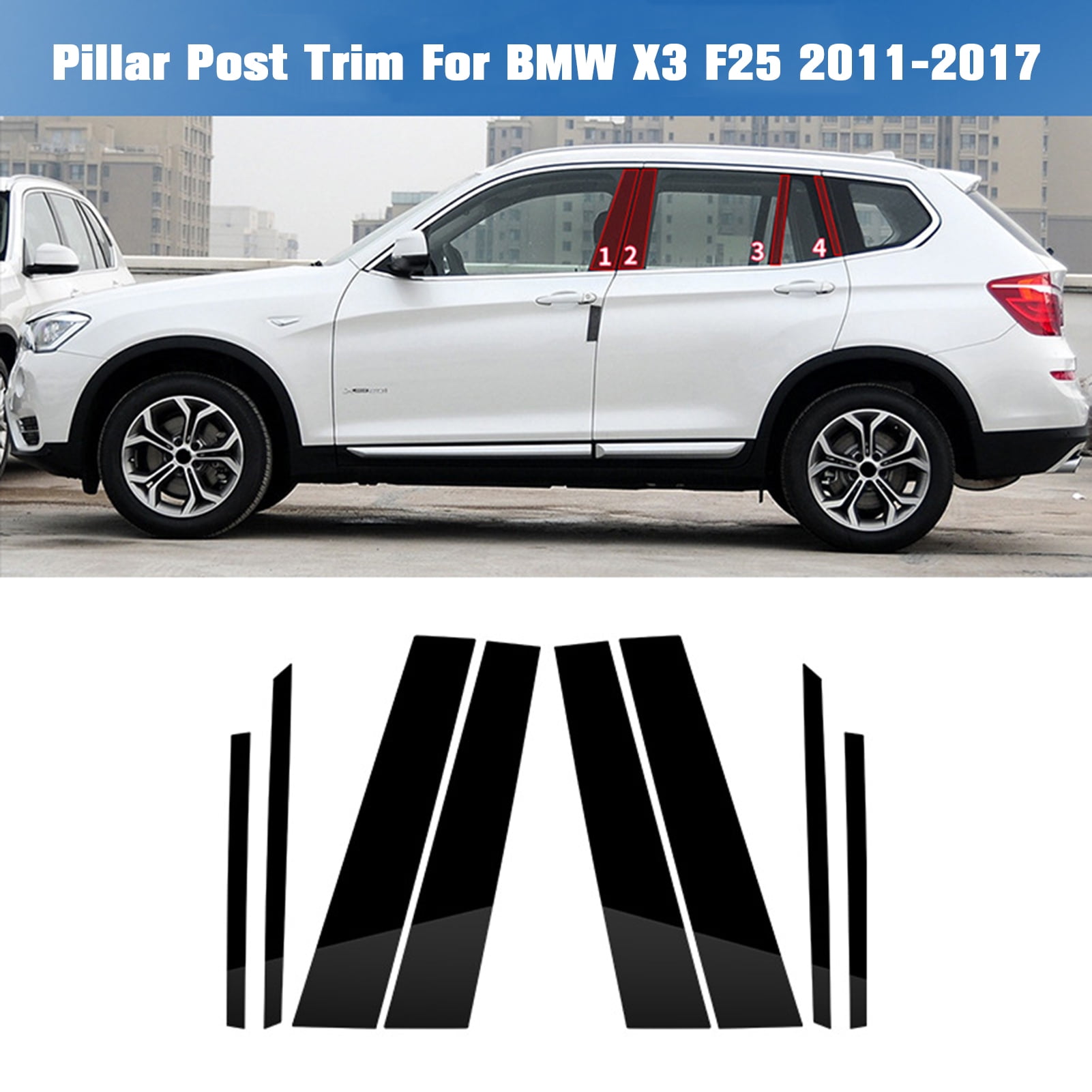 POSSBAY Black Pillar Posts For BMW X3 F25 2011-2017 8Pcs Cover Door ...