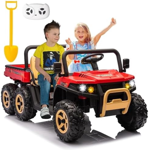 POSTACK 24V 2 Seater Electric Dump Truck for Kids, 6 Wheelers Ride On ...