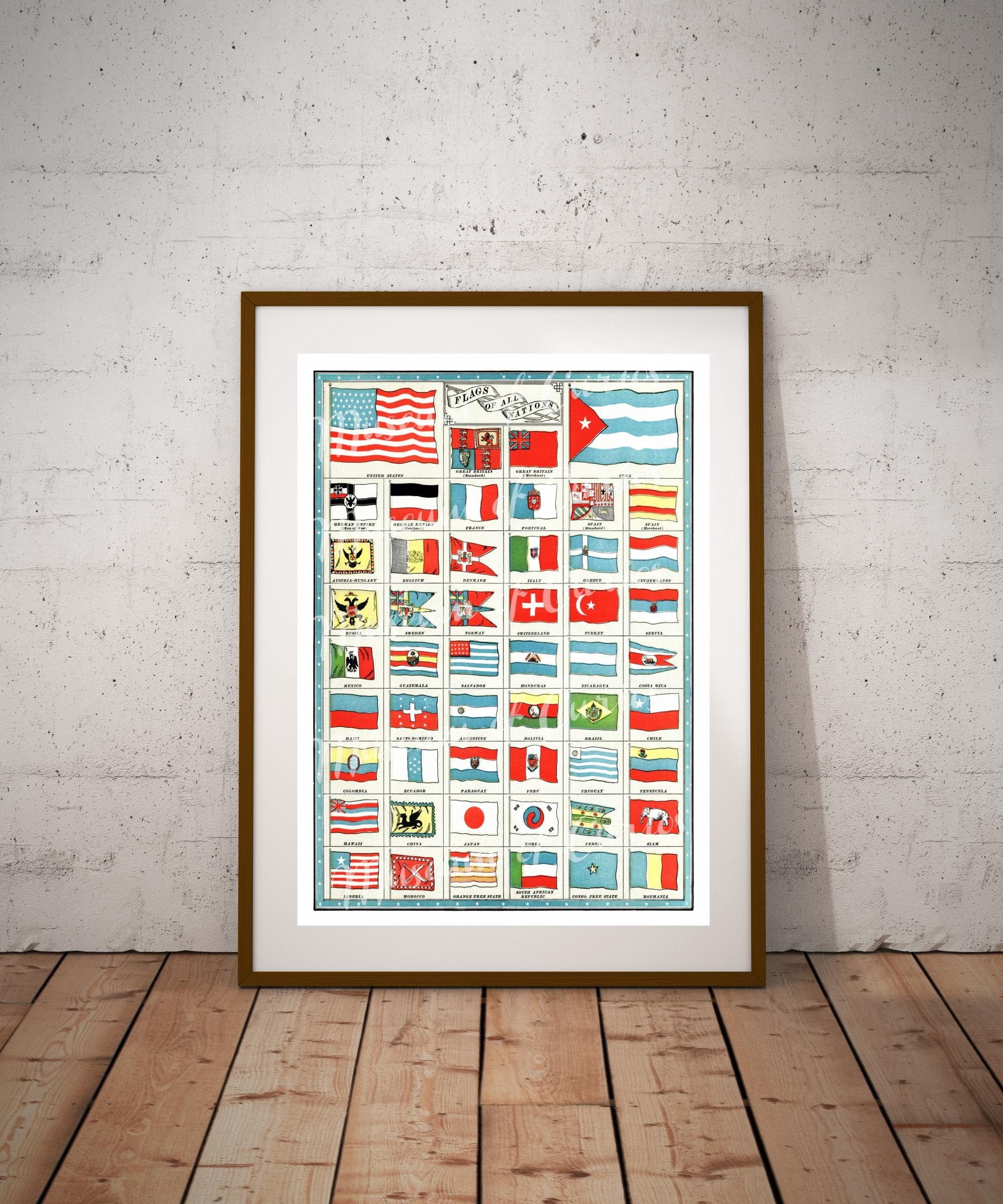 POSTER 1901, Flags Of All Nations, Wall Poster, , Siam, German Empire ...