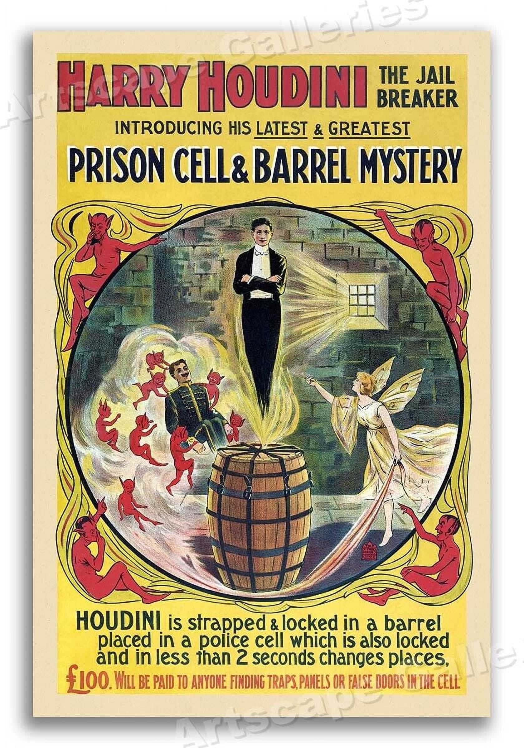 POSTER 1905 Houdini Prison Cell Mystery Vintage Style Harry Houdini Magic Poster-24x36-UNFRAMED ...