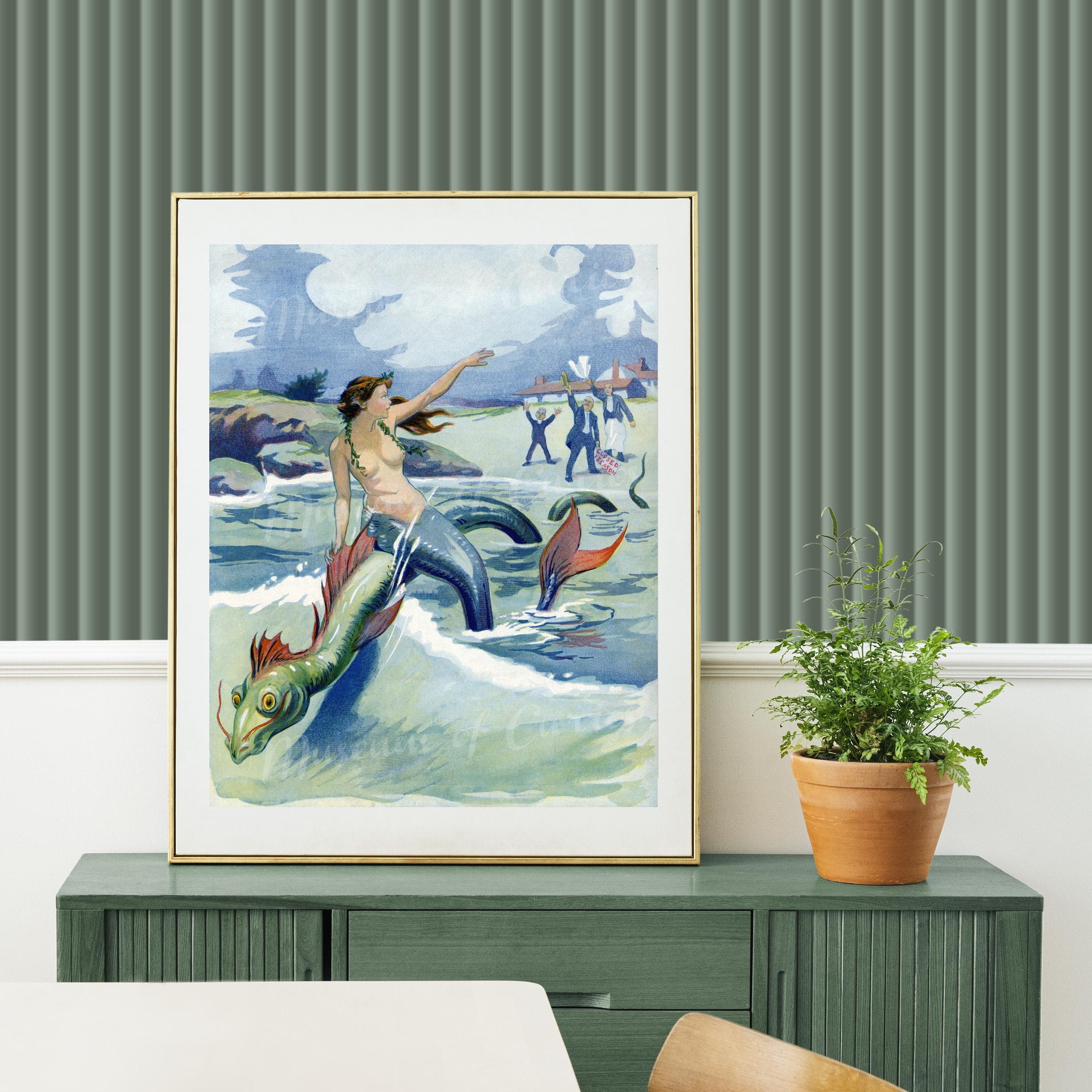 POSTER 1913, Mermaid Riding A Sea Monster, , Poster to Card size ...